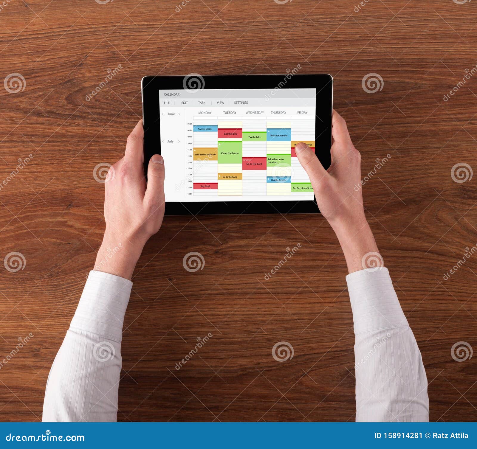 Hand Holding Tablet with Timetable Concept Stock Image - Image of ...
