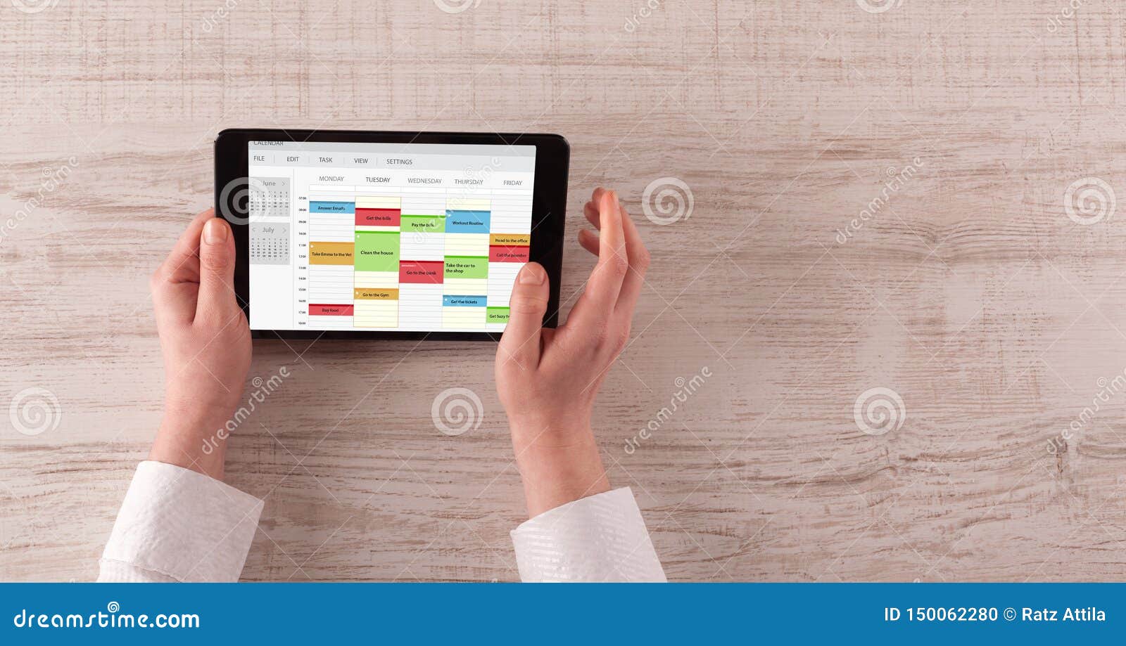 Hand Holding Tablet with Timetable Concept Stock Photo - Image of ...