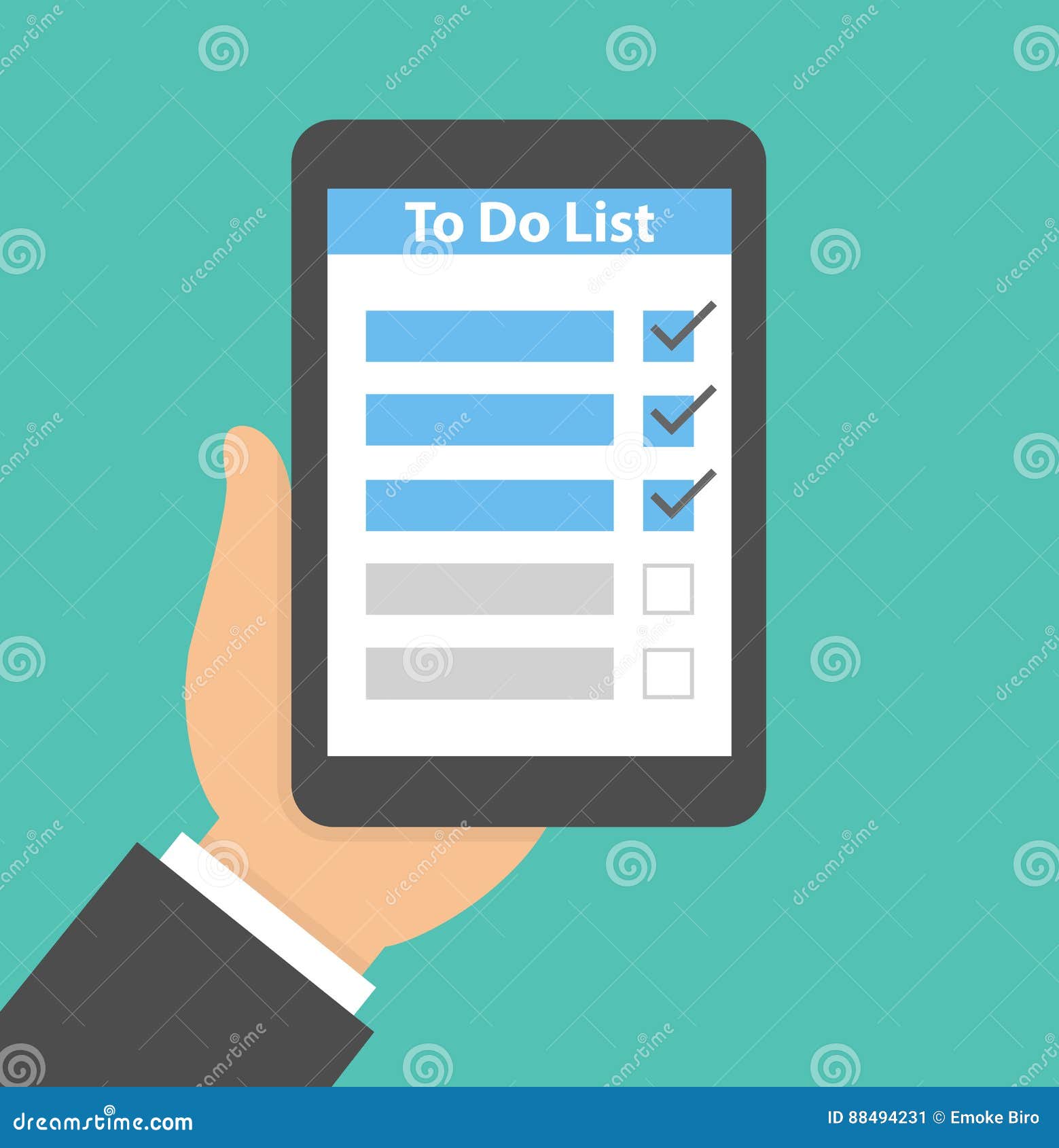 Hand holding tablet stock vector. Illustration of checklist - 88494231