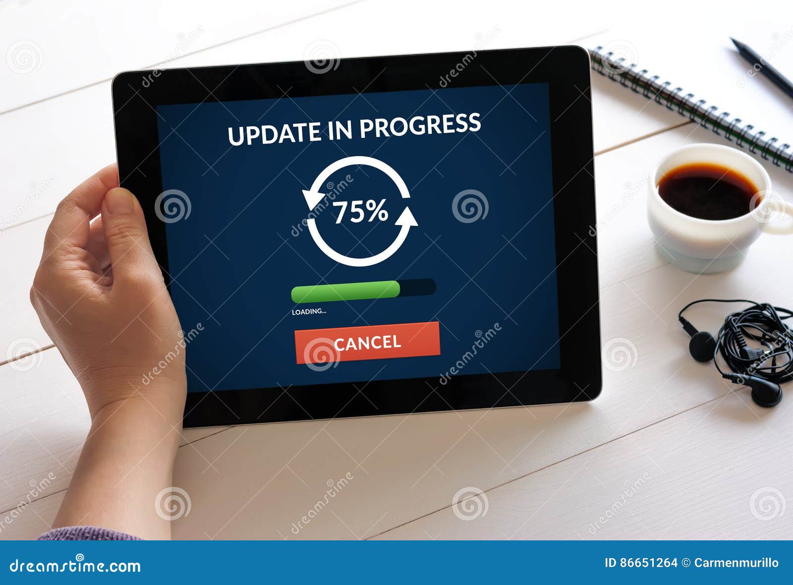 Hand Holding Tablet with Update Concept on Screen Stock Photo - Image ...