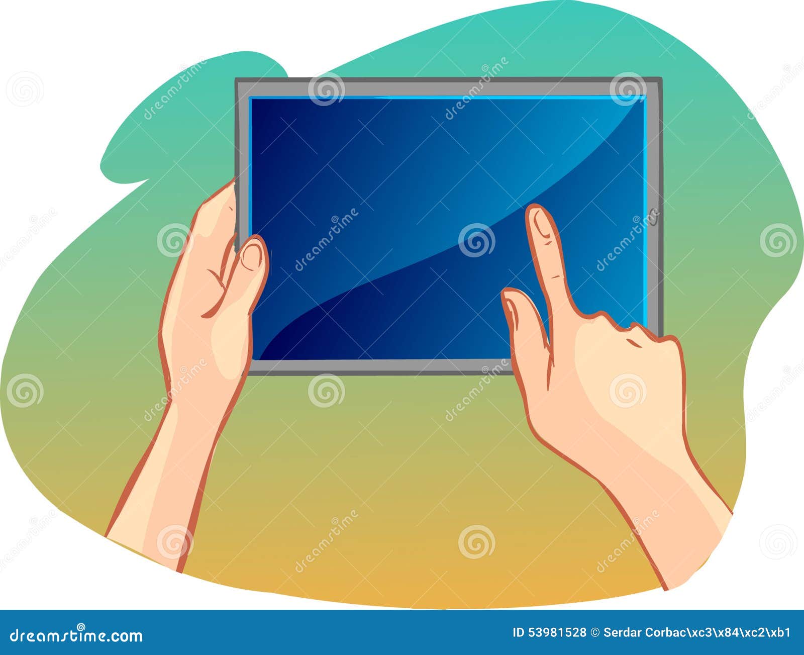Hand holding tablet stock vector. Illustration of laptop - 53981528