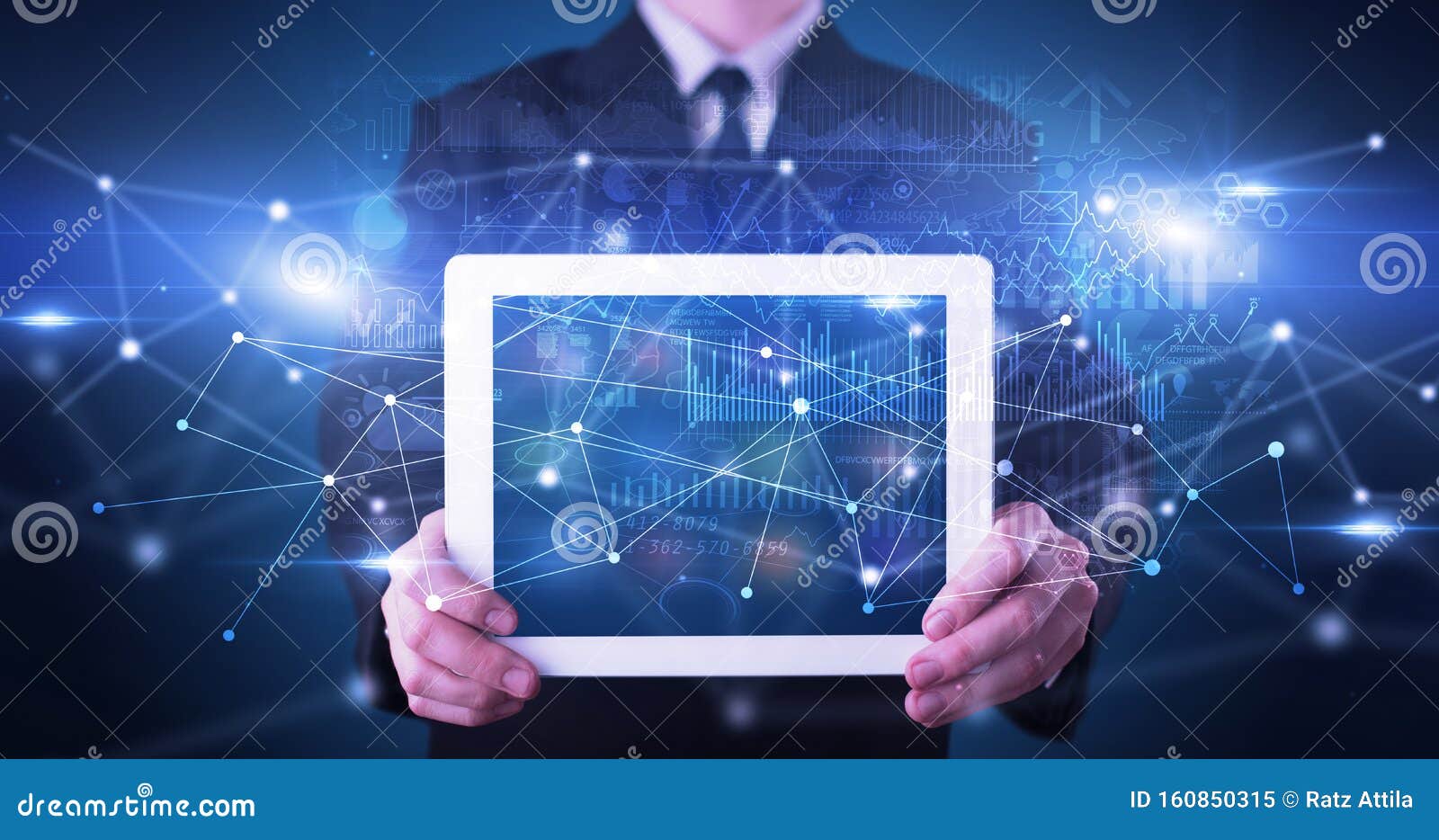 Hand Holding Tablet with Virtual Database Concept Stock Image - Image ...