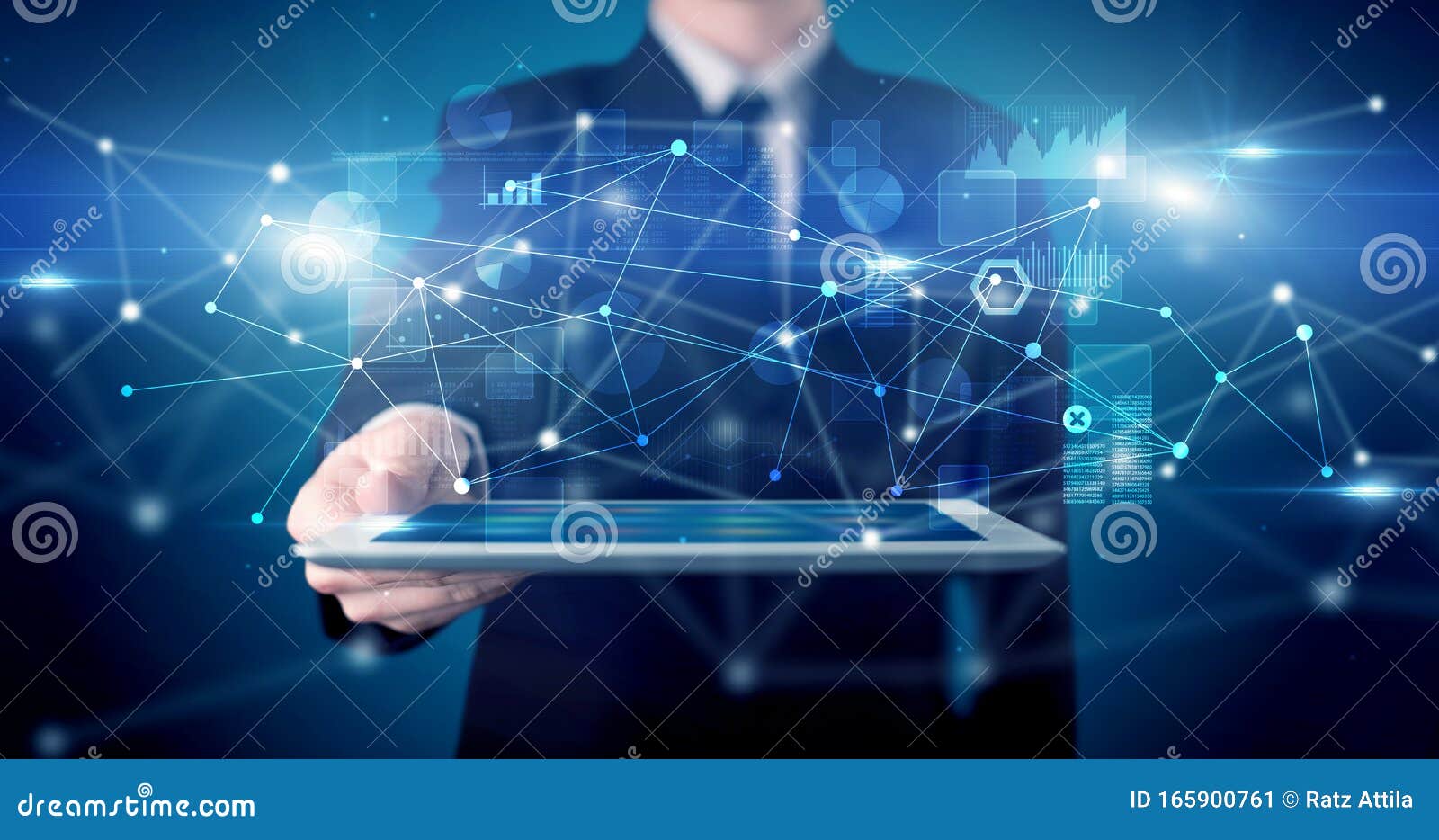 Hand Holding Tablet with Virtual Database Concept Stock Image - Image ...