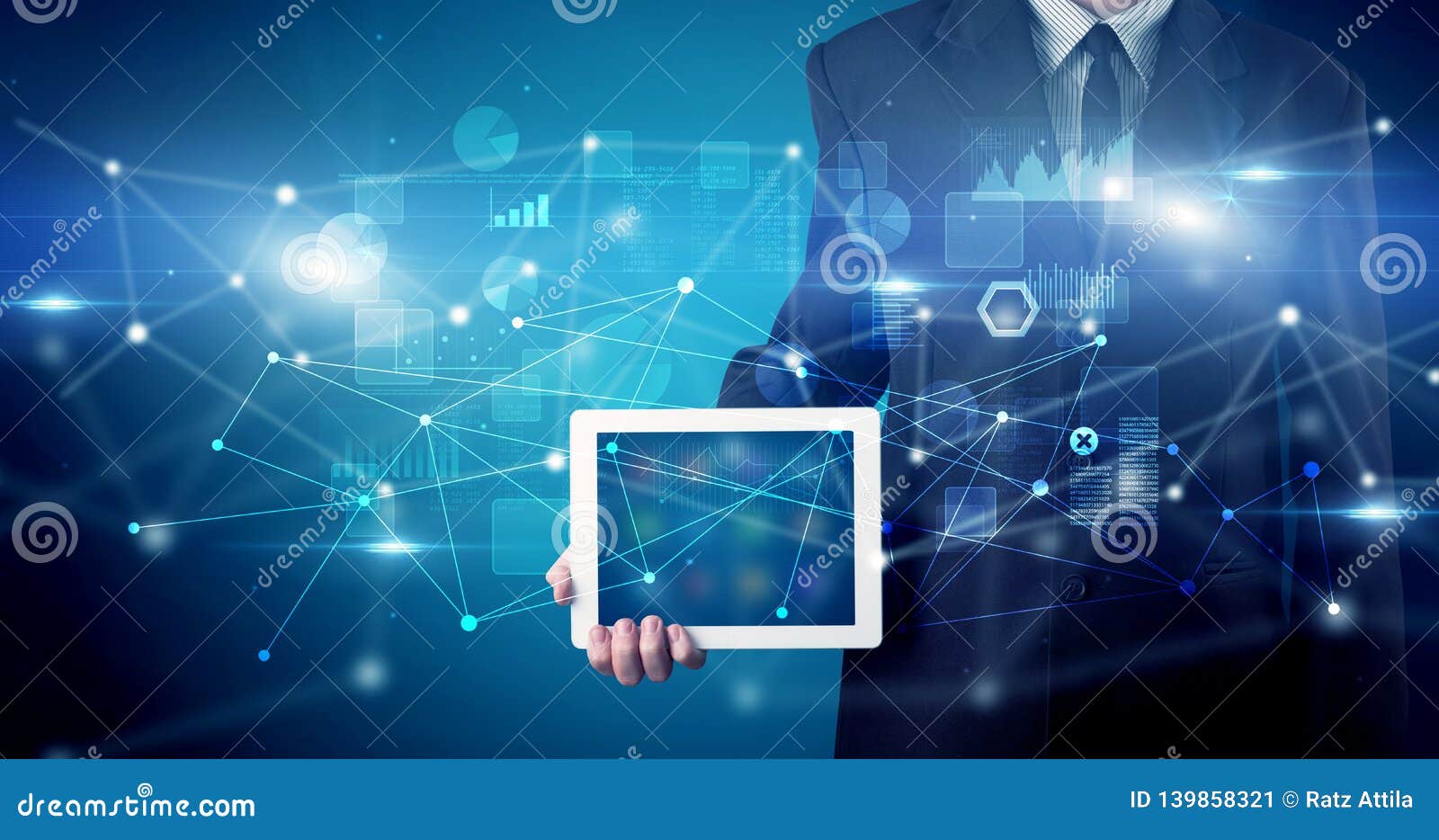 Hand Holding Tablet with Virtual Database Concept Stock Image - Image ...