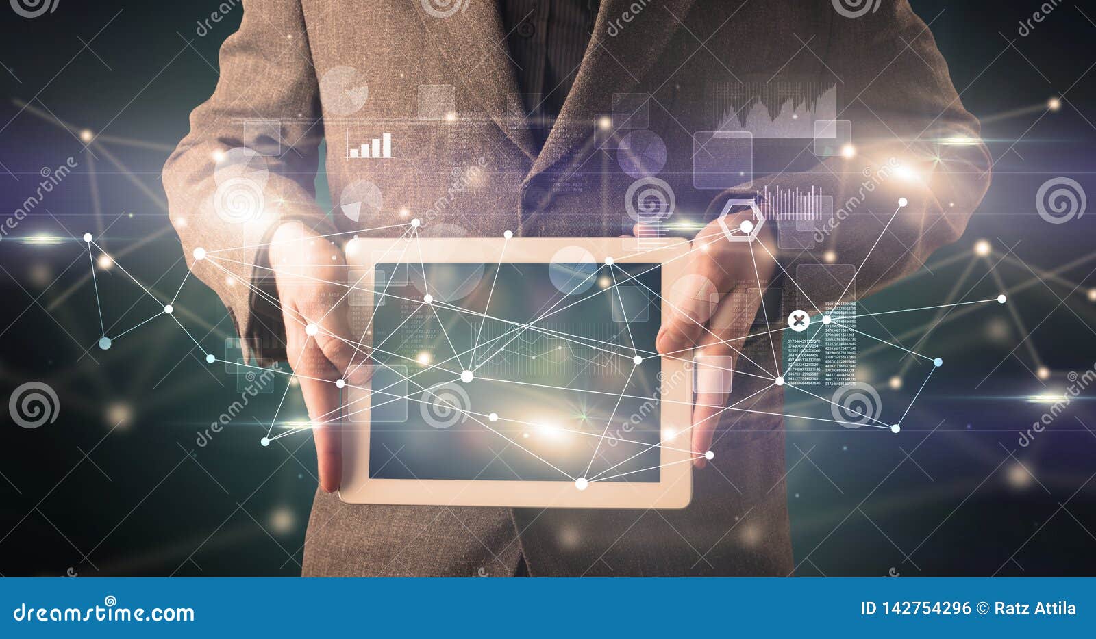 Hand Holding Tablet with Virtual Database Concept Stock Photo - Image ...