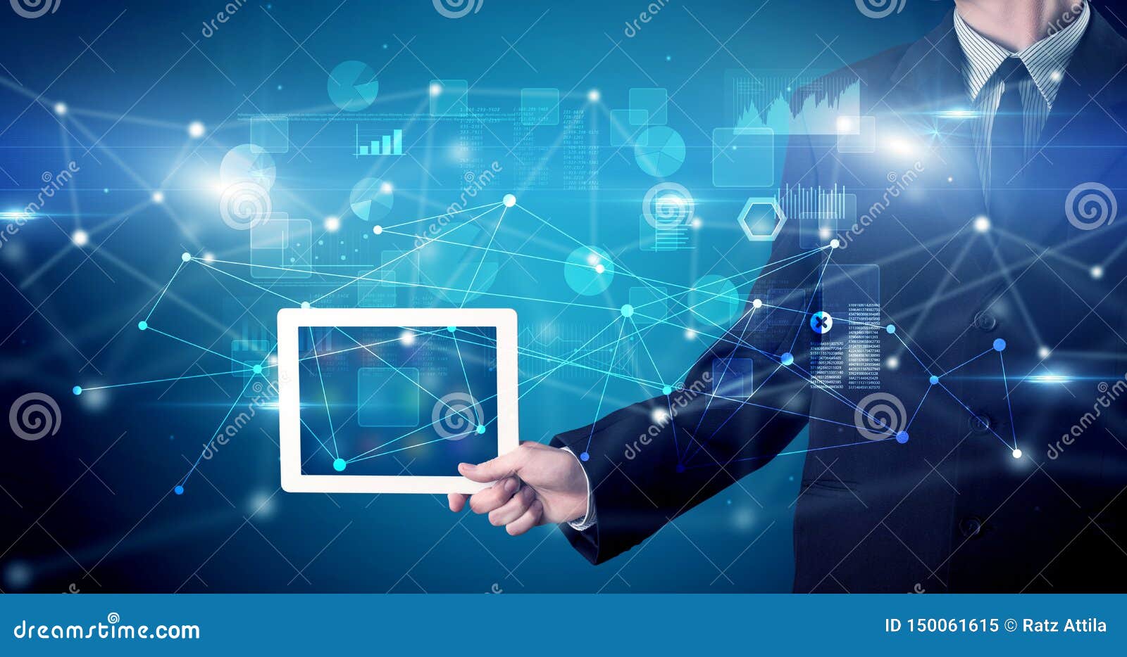 Hand Holding Tablet with Virtual Database Concept Stock Image - Image ...