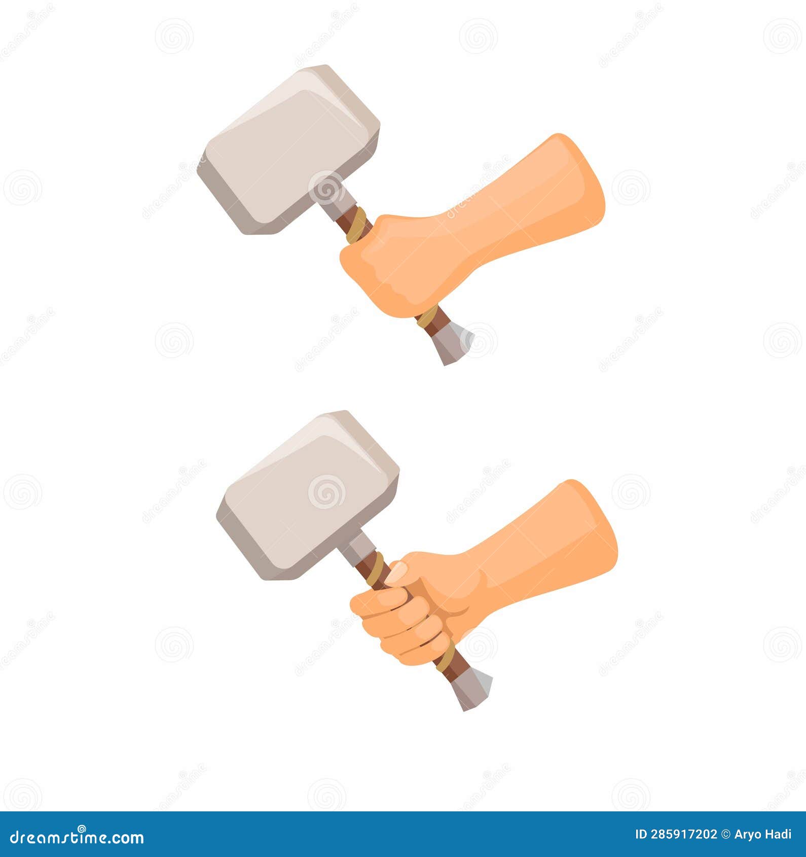 Hand Holding Thor Hammer Symbol Set Cartoon Illustration Vector Stock ...