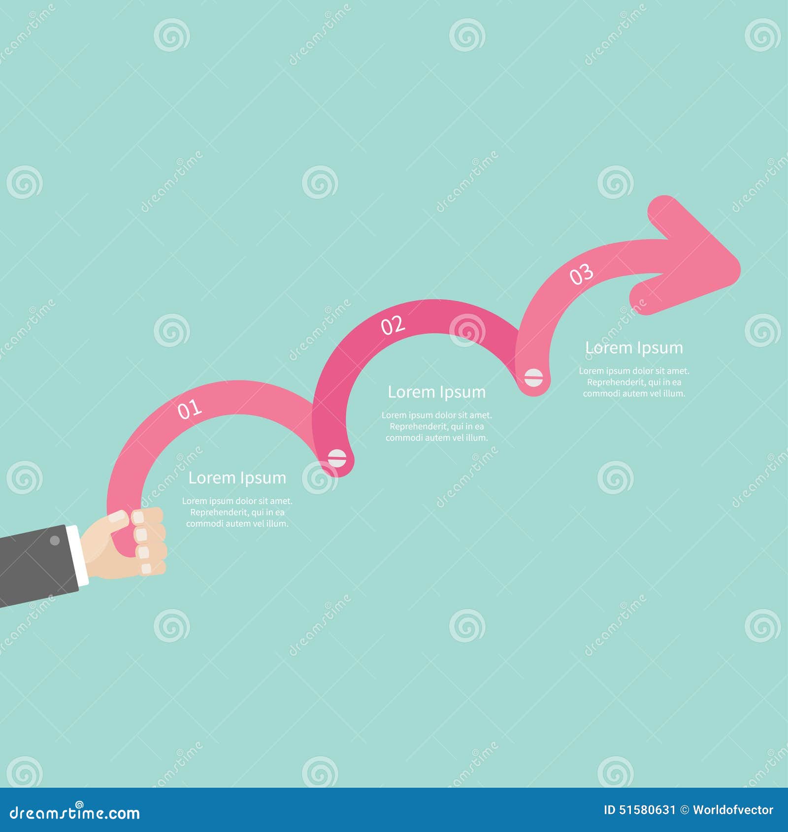 Hand Holding Three Step Pink Upwards Arrow with Timeline Infographic ...