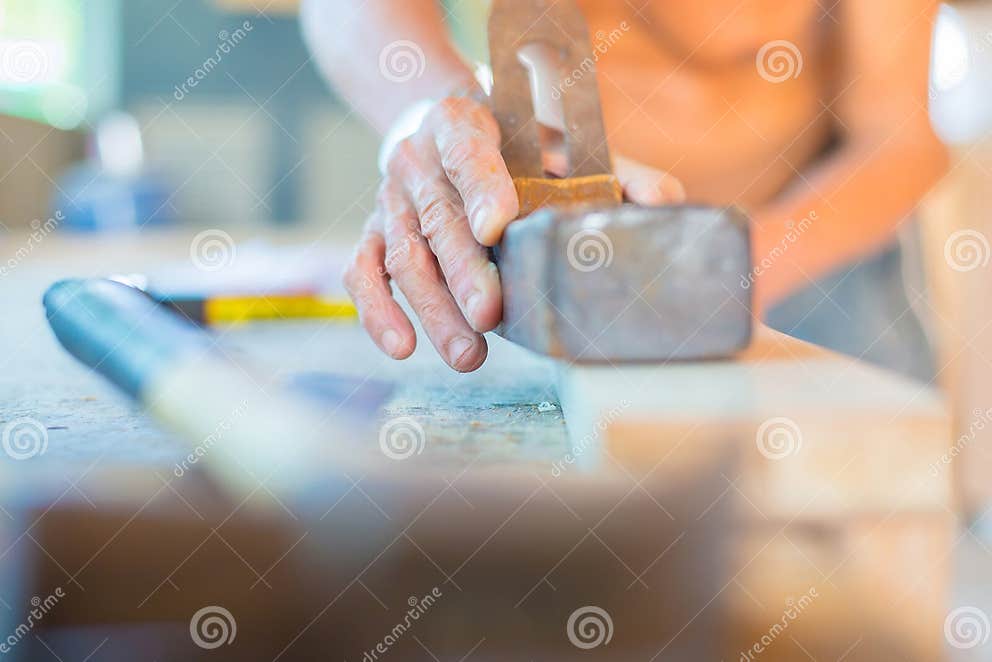 Hand Holding Tools Working in Wood Work Stock Image - Image of activity ...