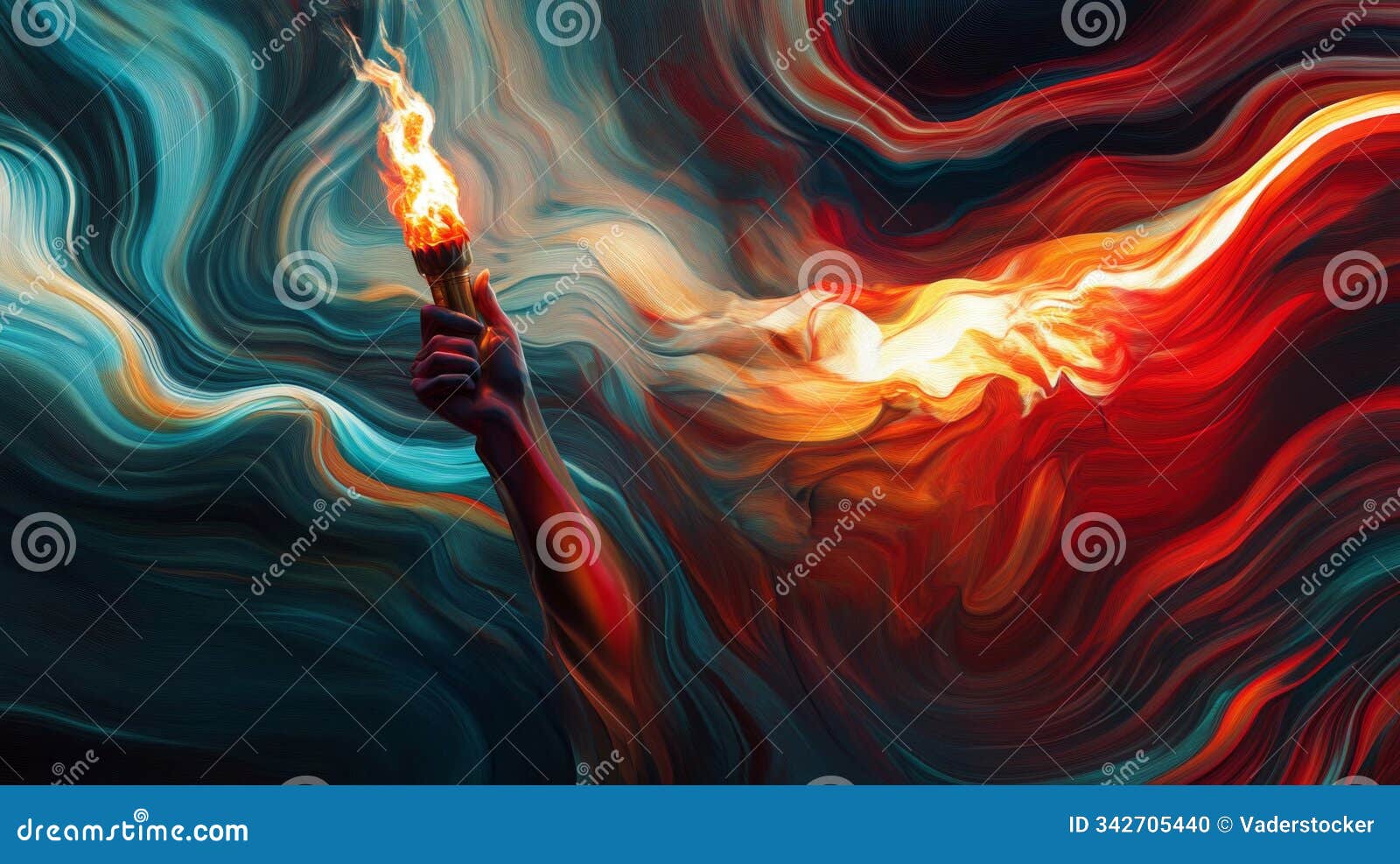 Hand Holding a Torch with Abstract Wavy Background Stock Illustration ...