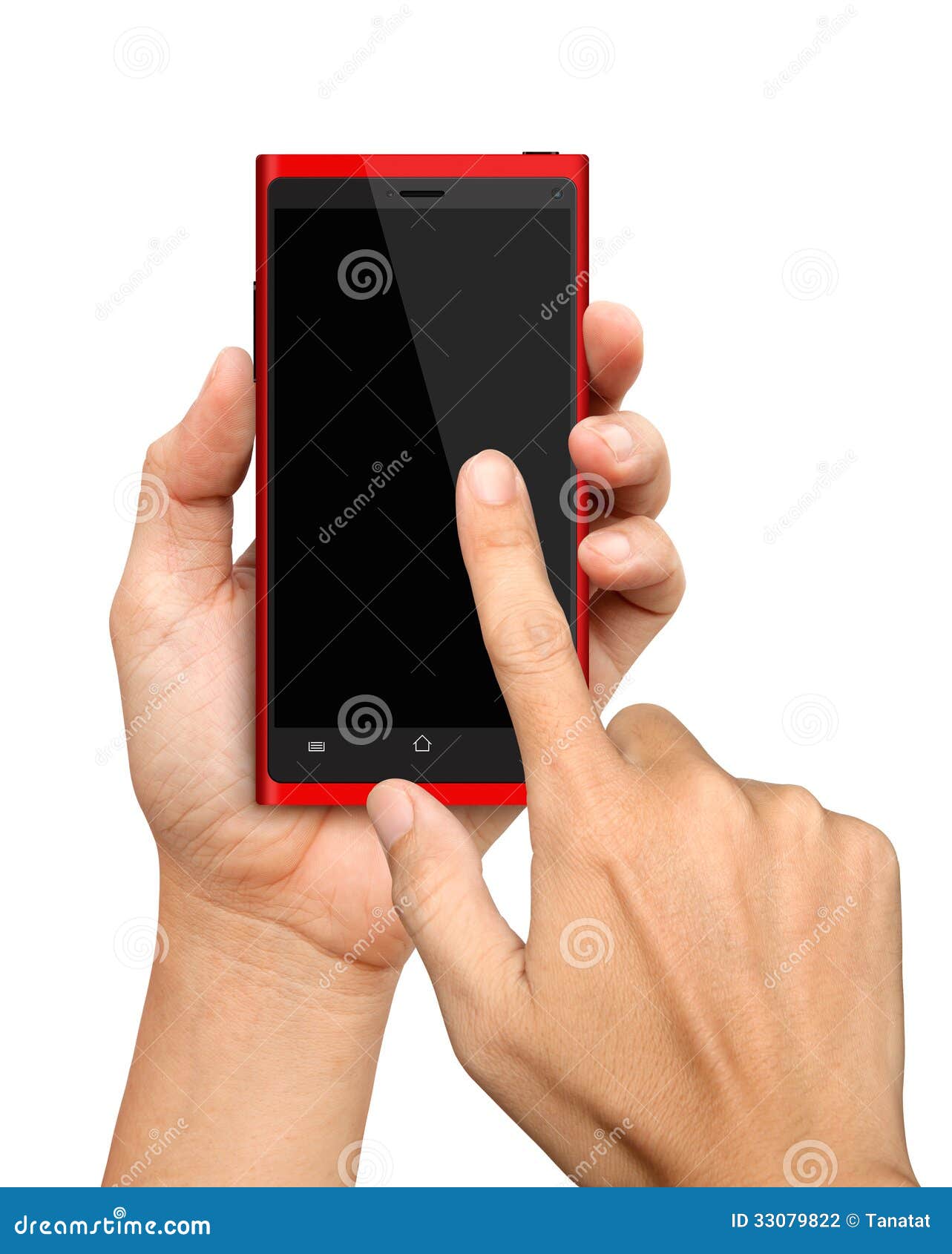 Hand Holding and Touch on Red Smartphone Stock Photo - Image of ...