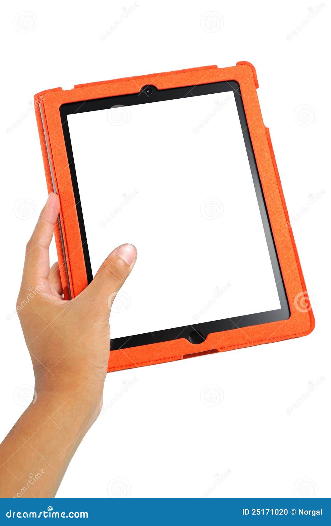 Hand Holding the Touch Screen Tablet Stock Photo - Image of orange ...
