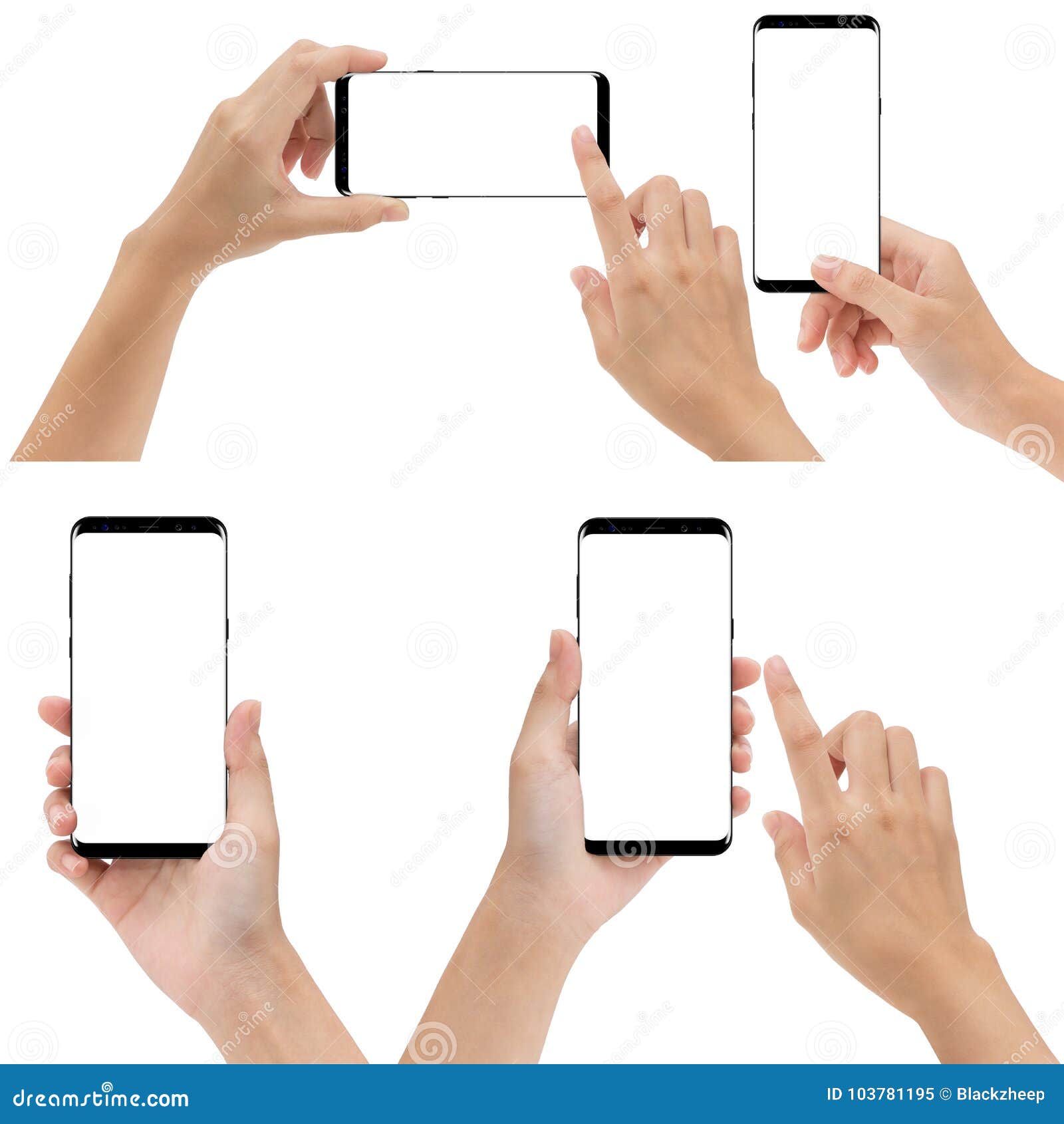 Hand Holding and Touching Phone Mobile Isolated on White Bac Stock ...