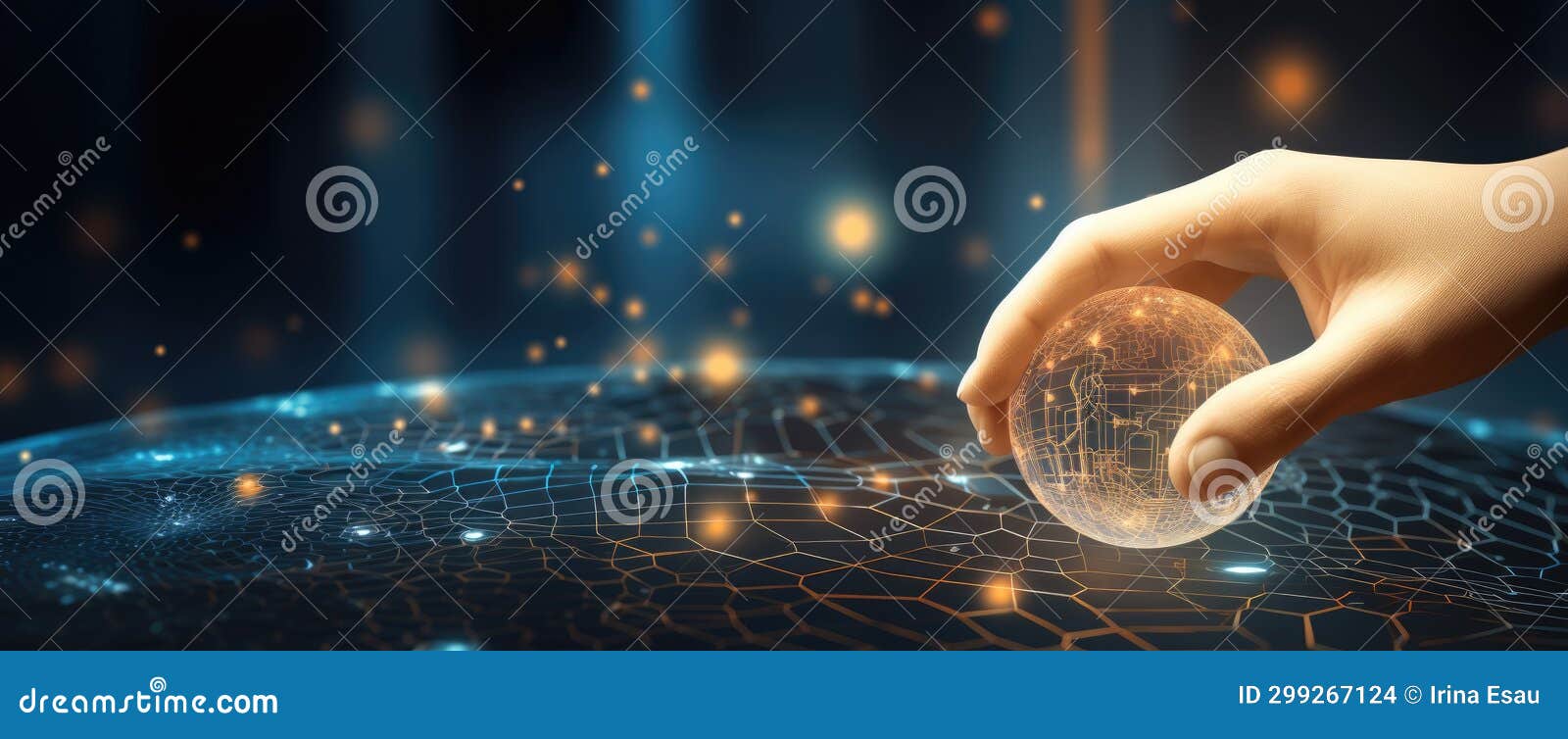 A Hand Holding a Transparent Globe with a Network Pattern Over a ...