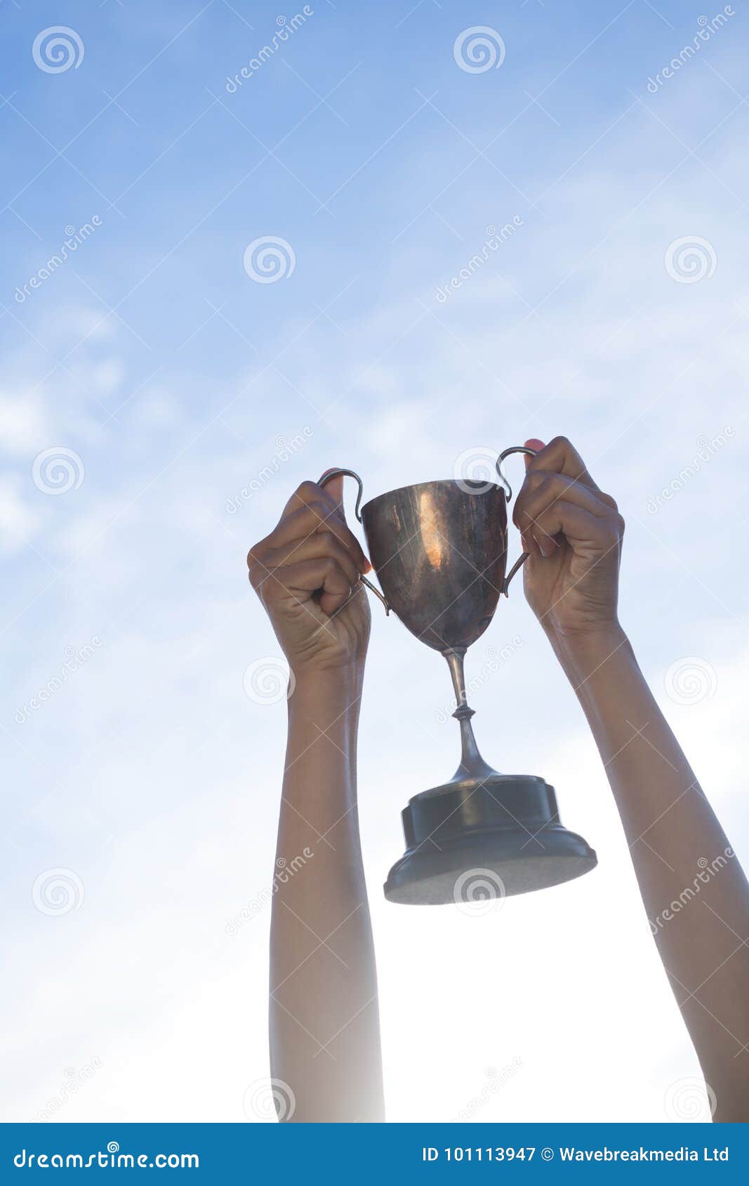 Hand Holding a Trophy Against Sky and Cloud Stock Image - Image of ...