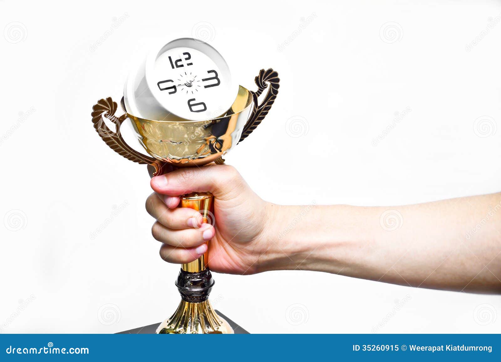 Hand Holding Trophy with a Clock Stock Image - Image of punctual ...