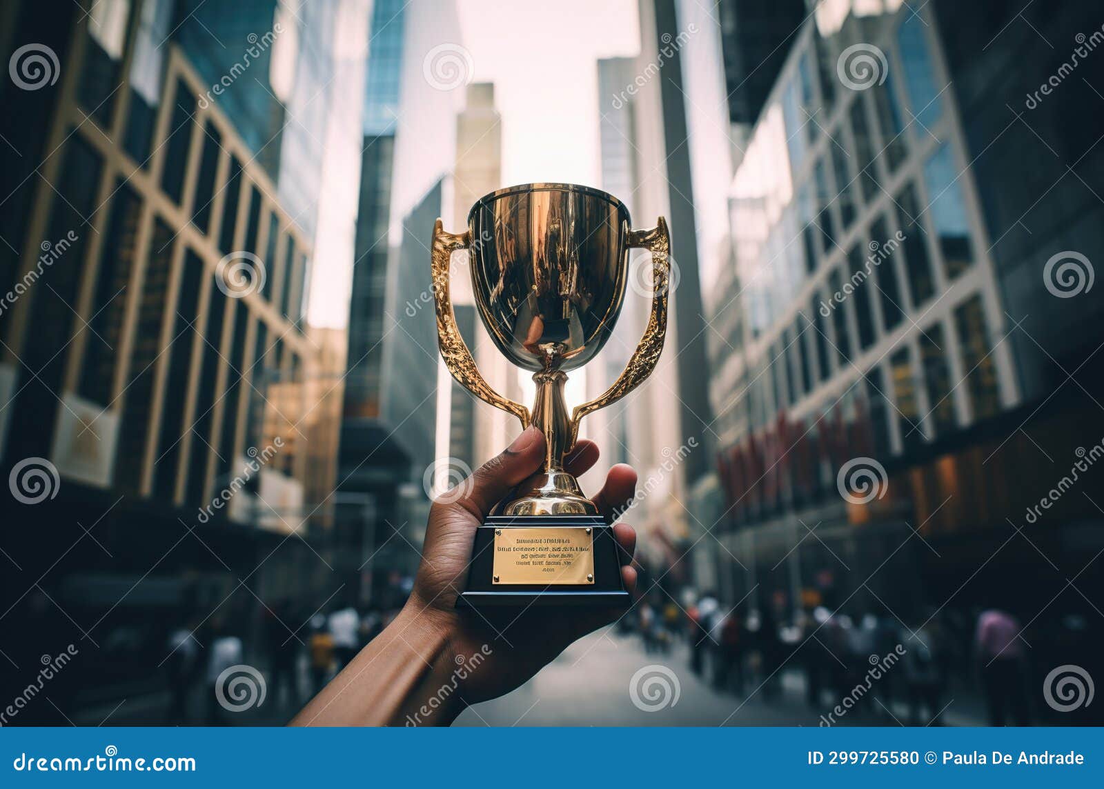 Hand Holding a Trophy in Front of a Building Stock Illustration ...