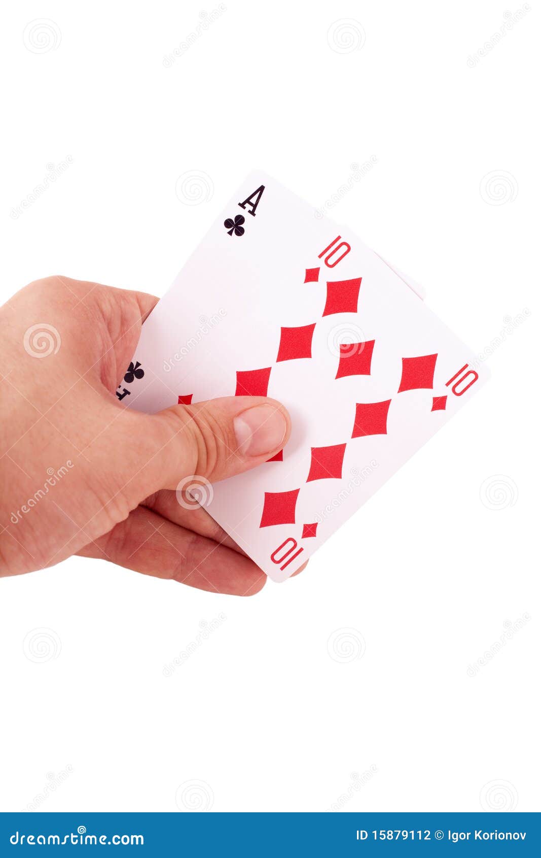 Hand Holding Two Playing Cards Isolated Stock Photo - Image of risk ...