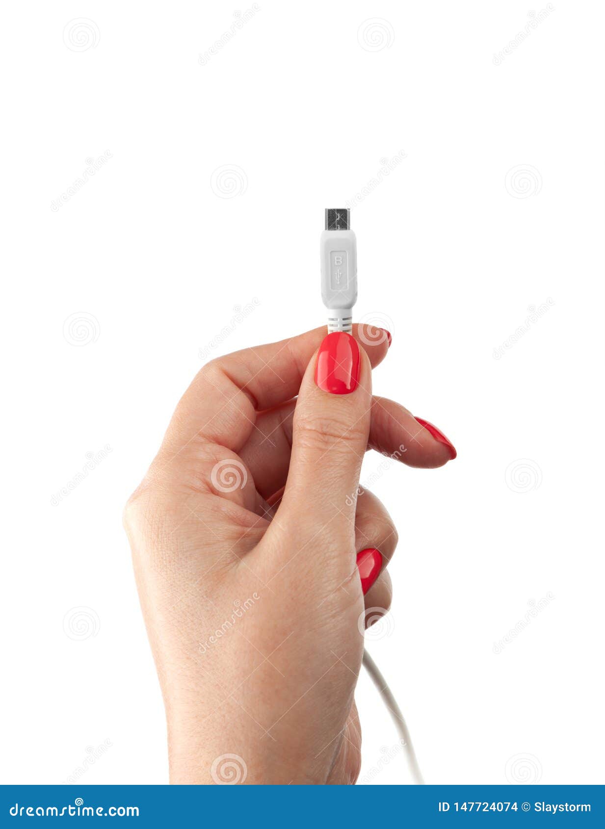 Hand Holding USB Cable. Female Hand Holding Charging Cable Stock Photo ...