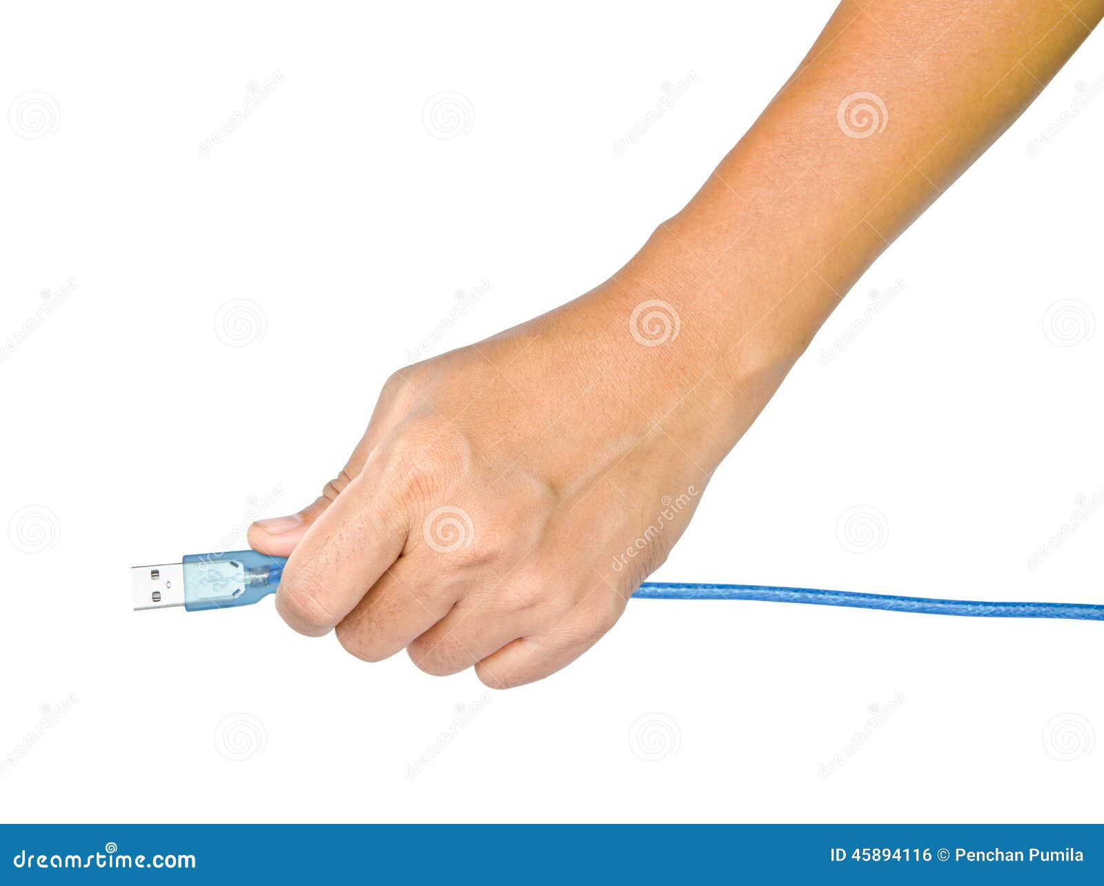 Hand Holding USB Cable Isolated on White Background Stock Photo - Image ...