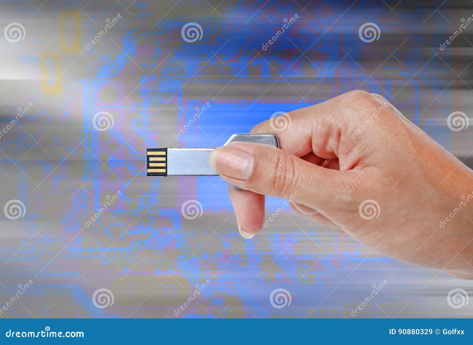 Hand Holding USB Data Storage Against Light and Circuit Stock Image ...