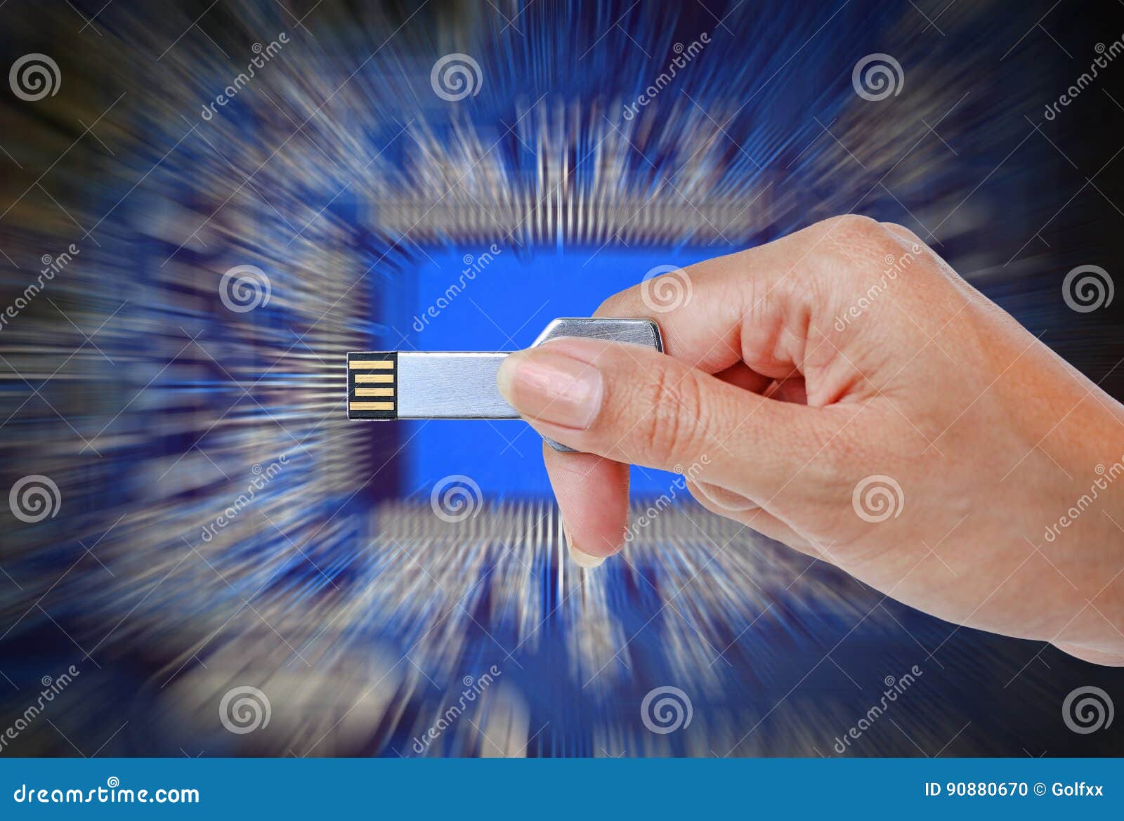 Hand Holding USB Data Storage Against Light and Circuit Stock Photo ...
