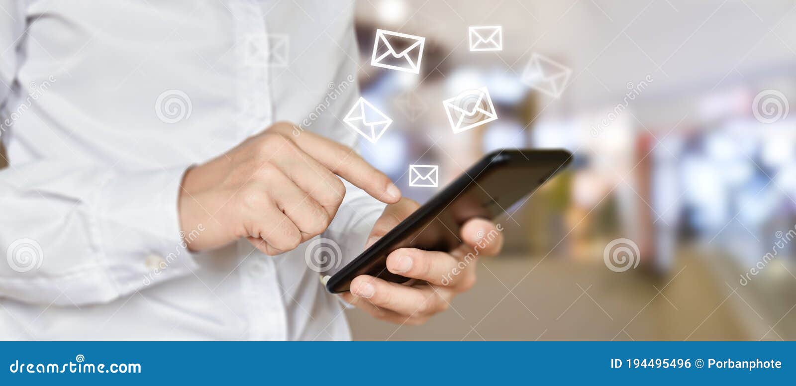 Hand Holding Using Mobile Phone with Email Icon on Screen Stock Photo ...