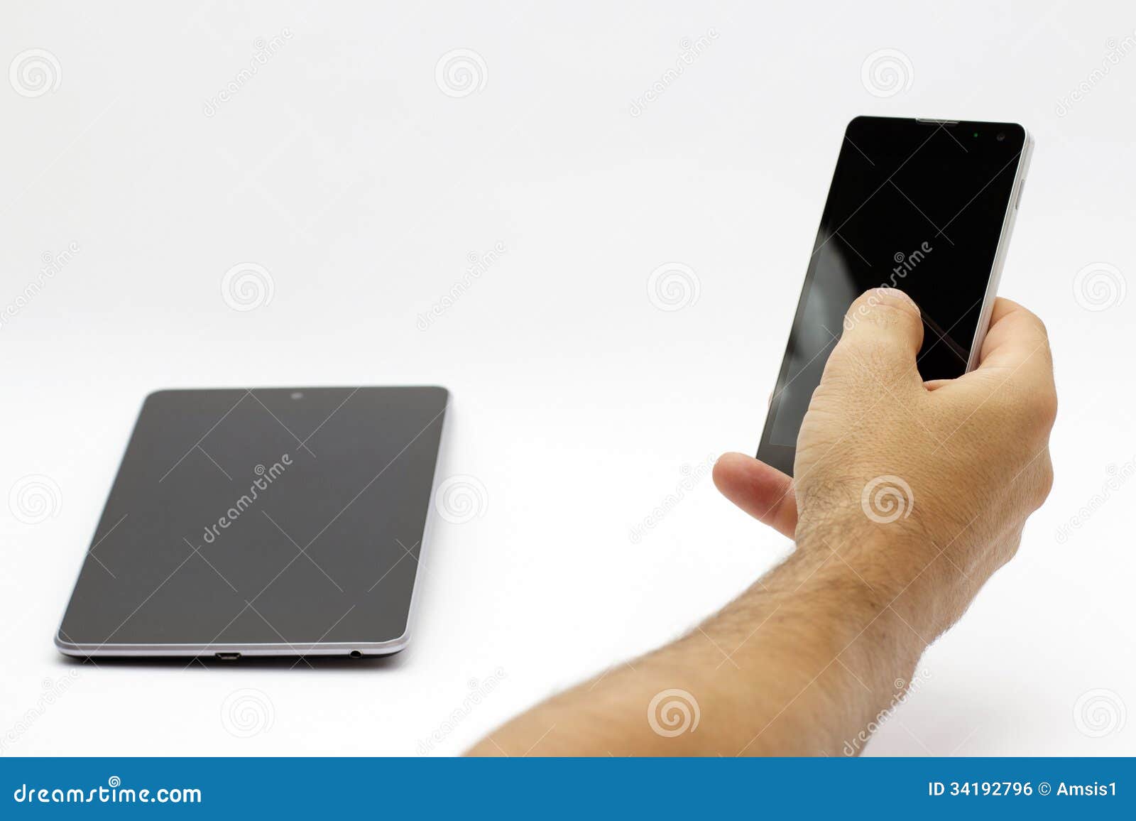 Hand Holding and Using a Smartphone / Phone (isolated) Stock Photo ...
