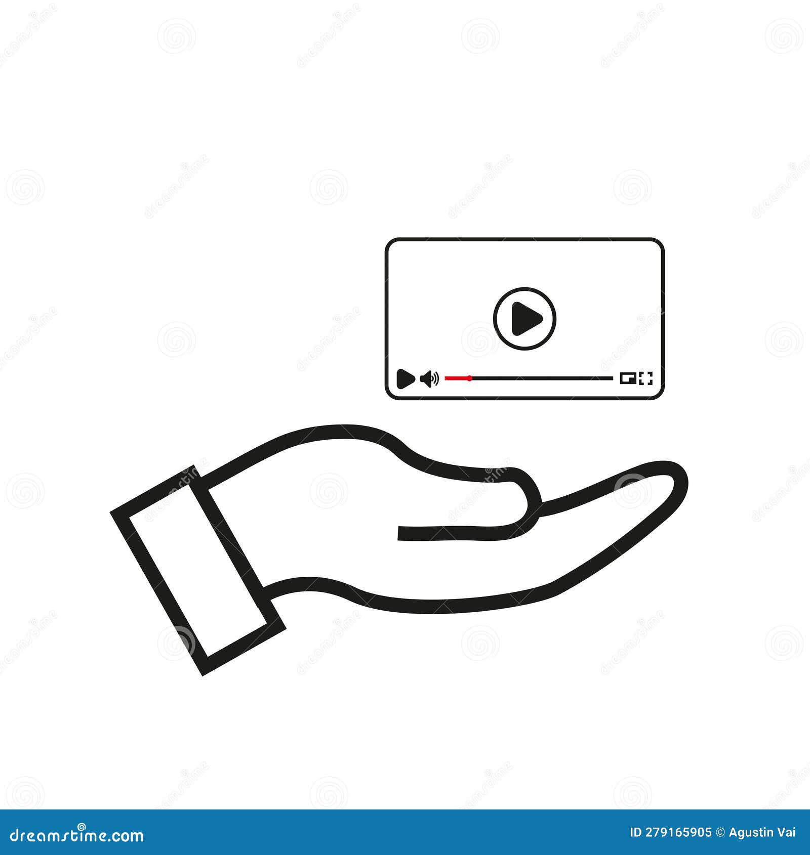 A Hand Holding Video Player Screen with the Play Symbol on a White ...