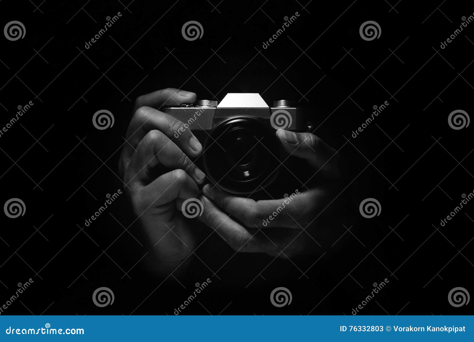 Hand Holding Vintage Retro Style Camera Low Key Light Stock Image ...