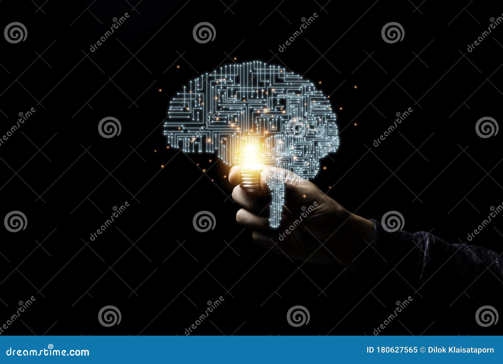 Hand Holding Virtual Illustration Infographic Brain with Glowing Light ...