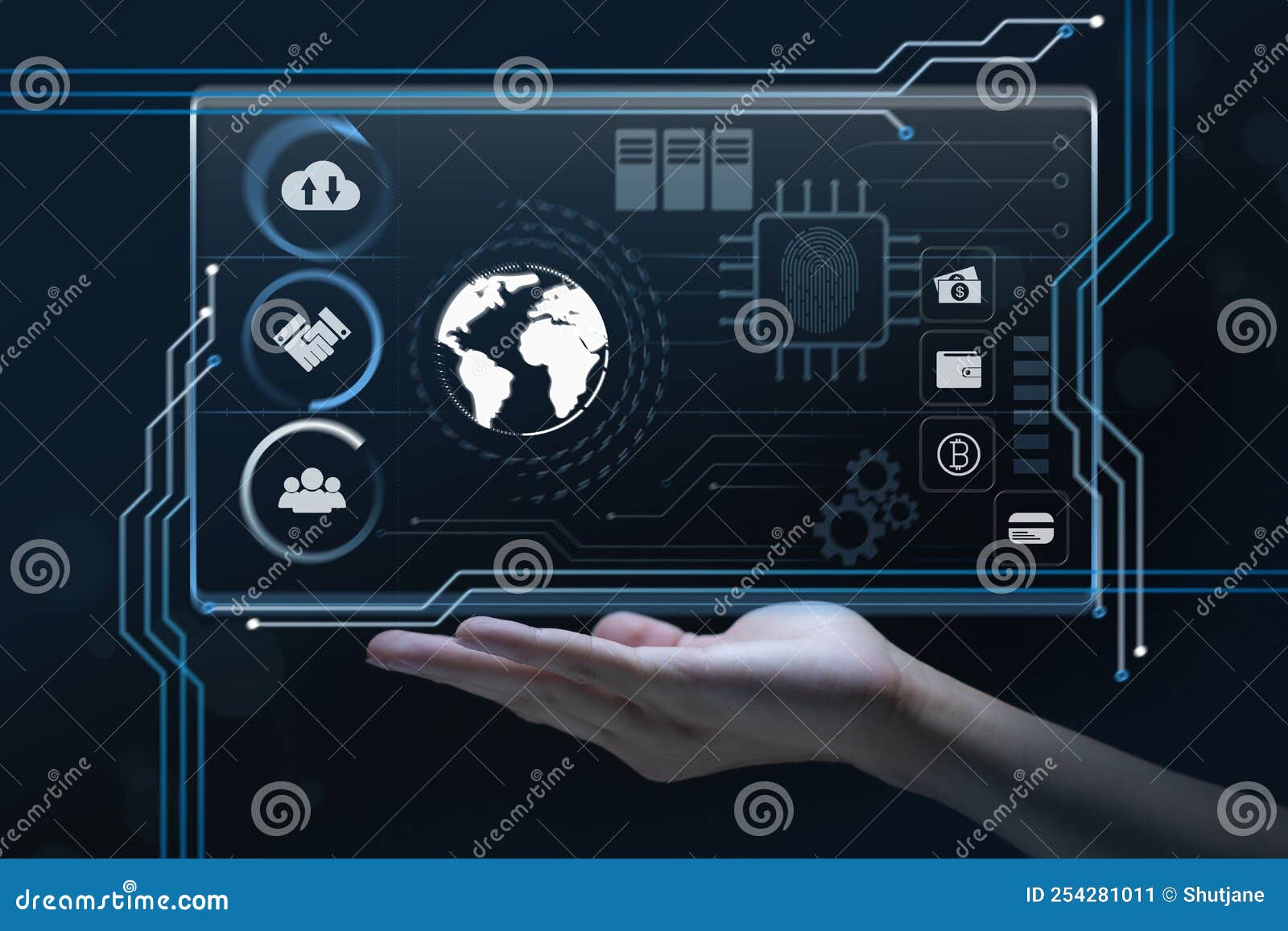 Hand Holding Virtual Screen To Do Online Transactions with Internet ...