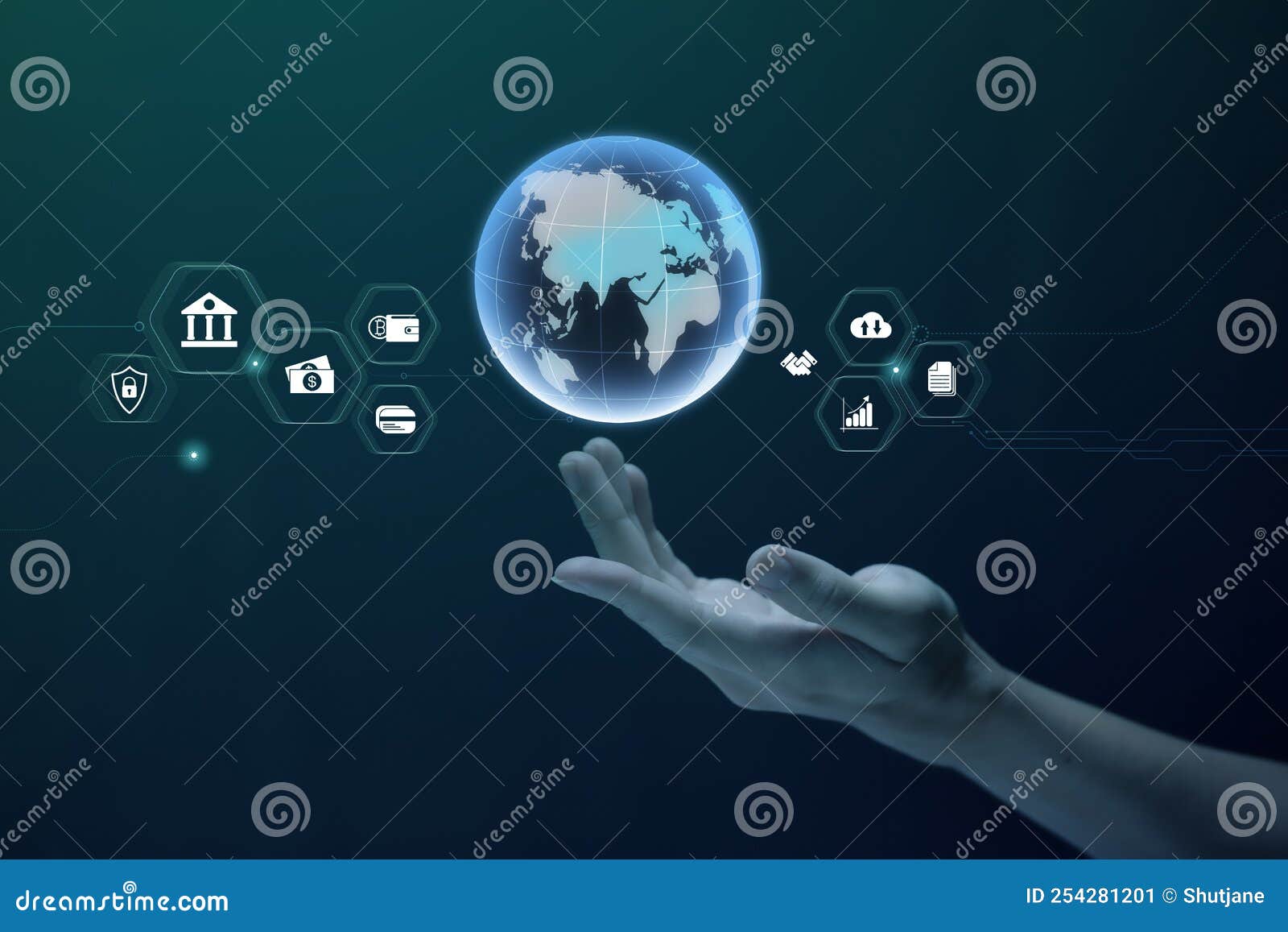 Hand Holding Virtual Screen To Do Online Transactions with Internet ...