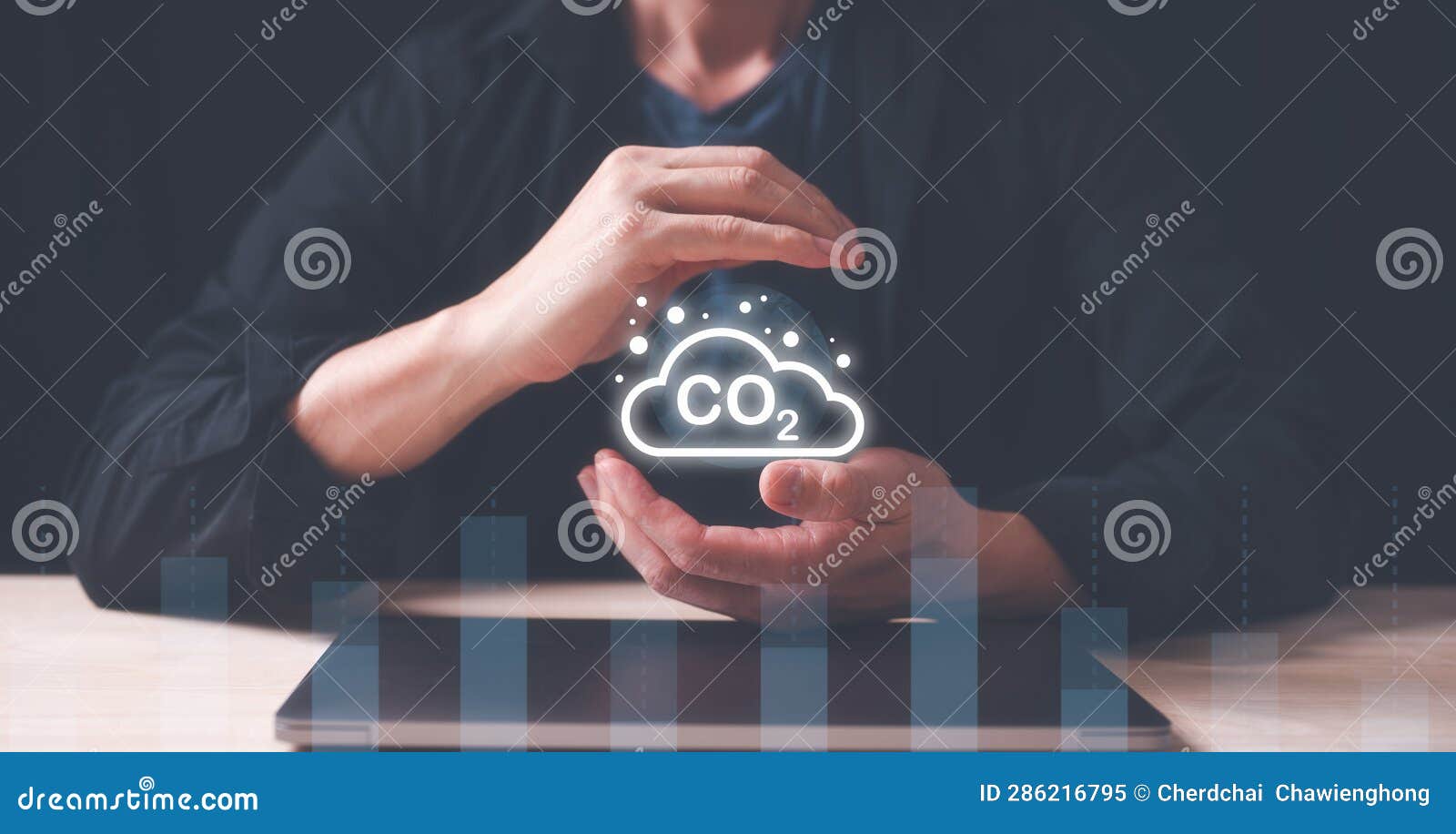 Hand Holding Virtual Sign of CO2 Reducing Icon Concept of Decrease ...