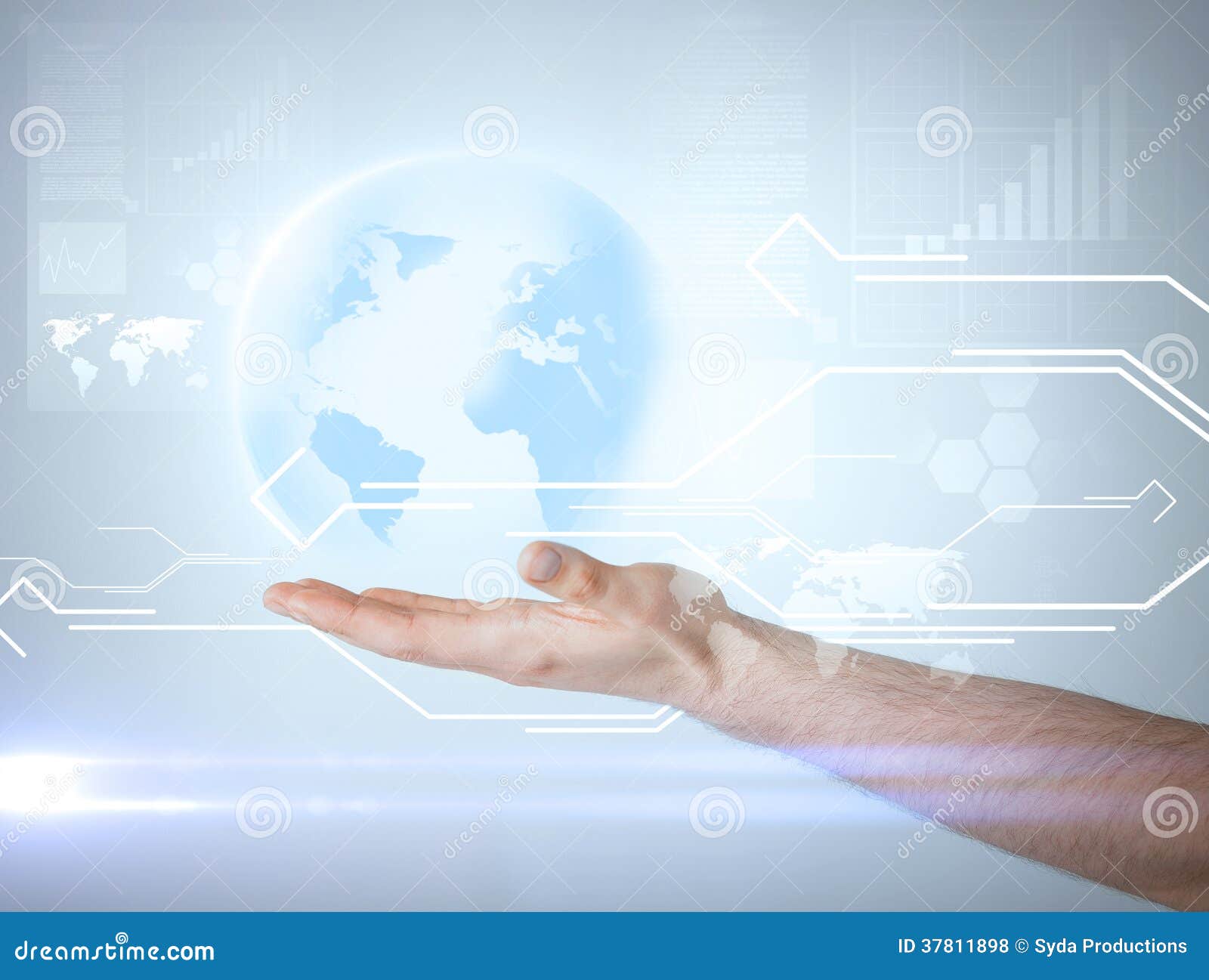 Hand Holding Virtual Sphere Globe Stock Photo - Image of digital ...