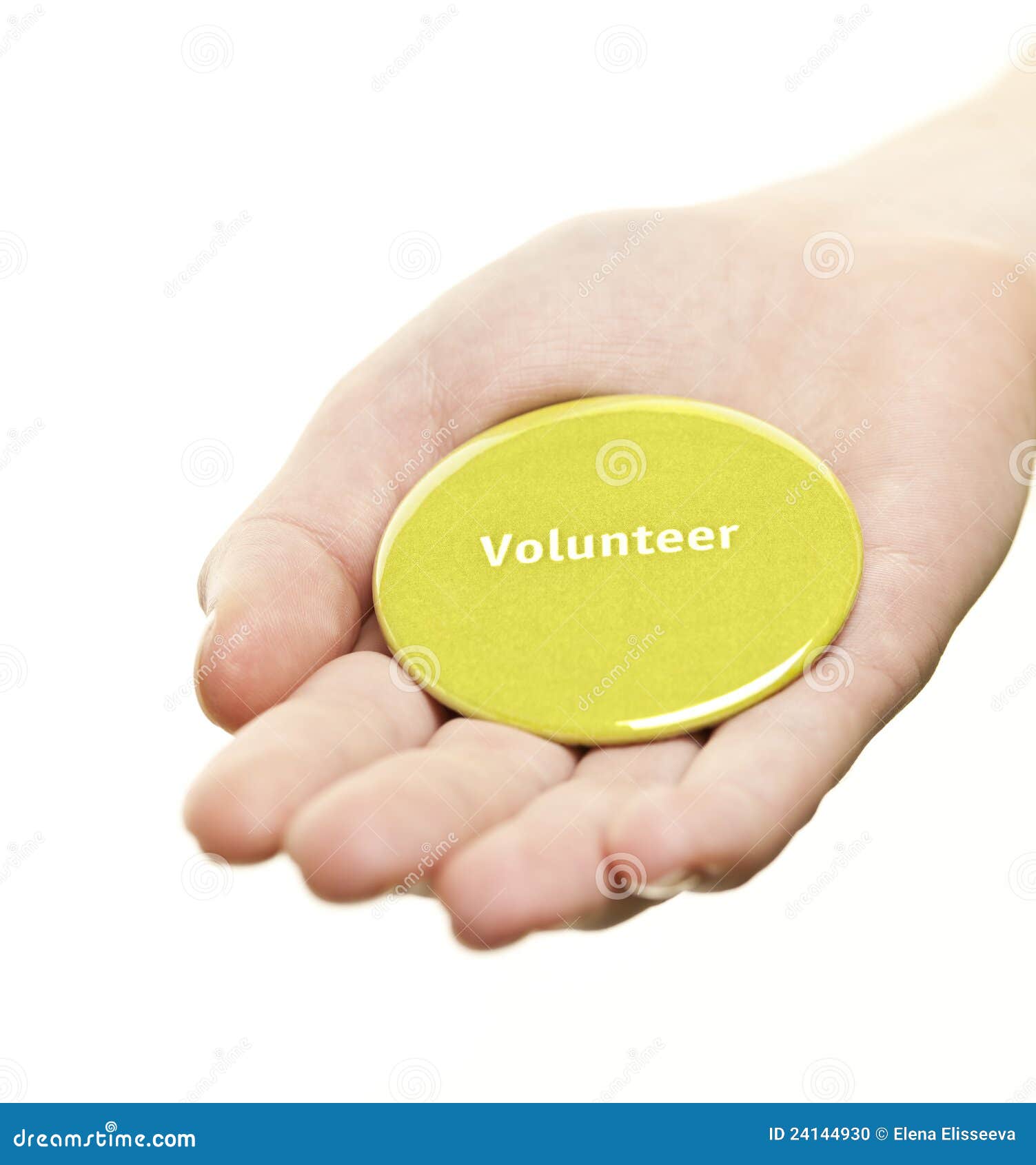 Hand Holding Volunteer Button Stock Photo - Image of hold, help: 24144930