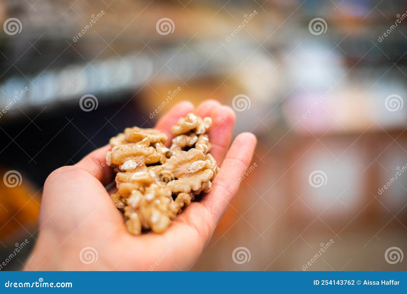 Hand holding a Walnuts stock photo. Image of closeup - 254143762
