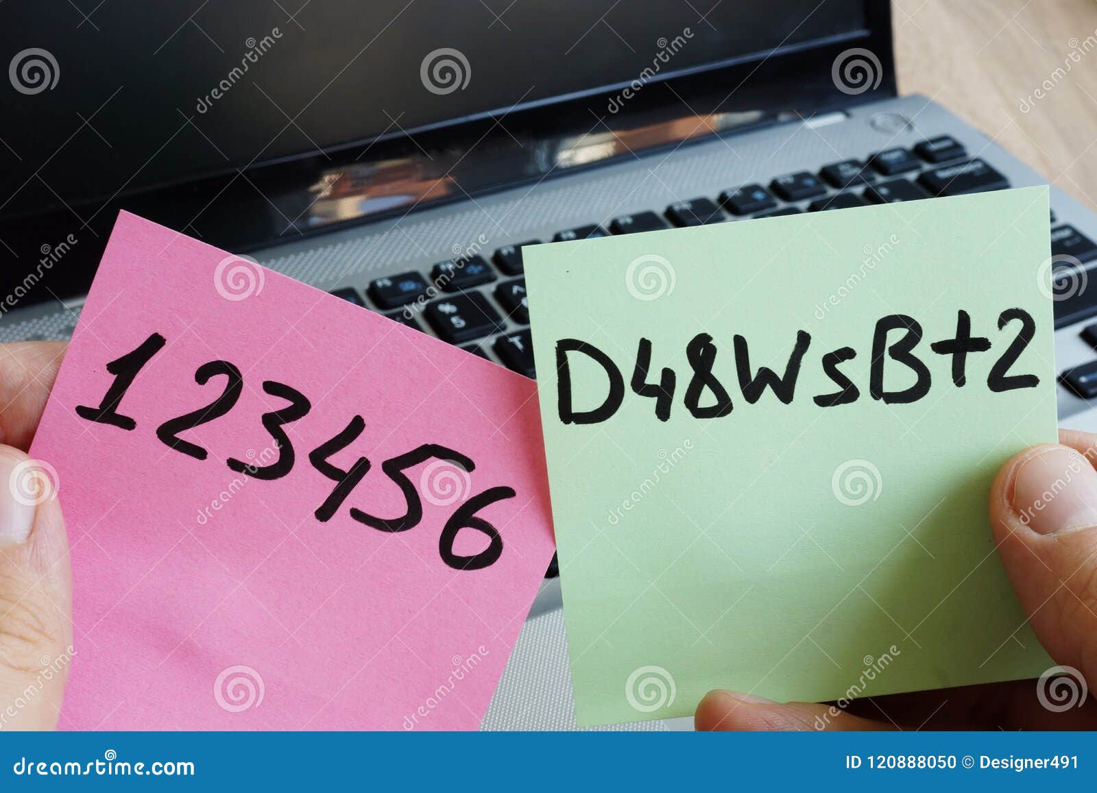 Hand Holding Weak and Strong Password. Stock Photo - Image of notes ...