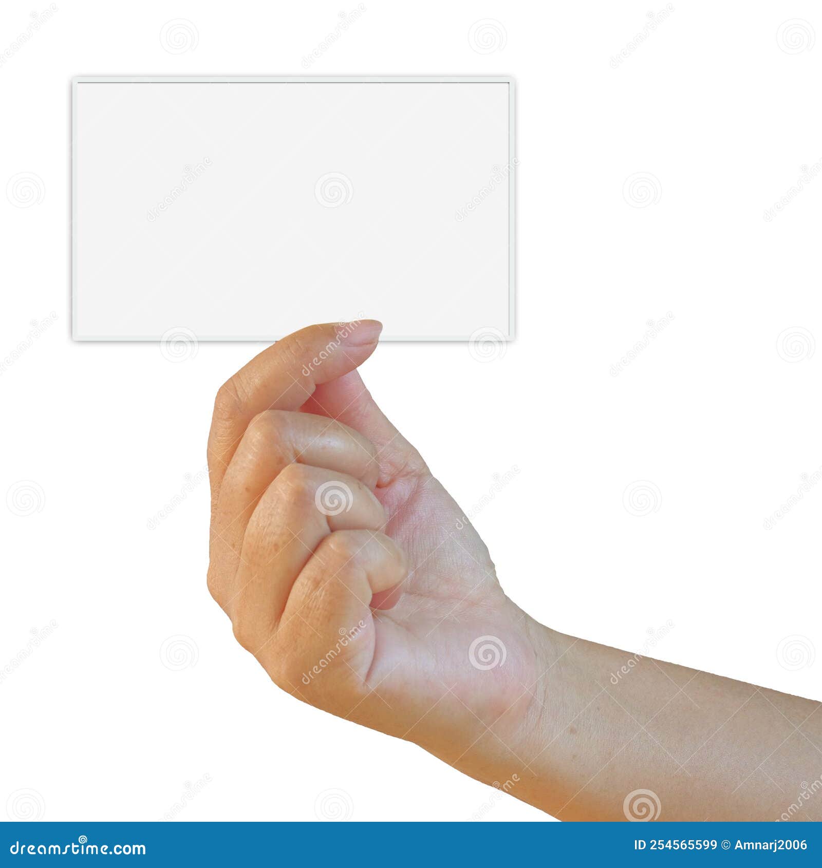 Hand Holding White Card or Paper on White Stock Image - Image of person ...