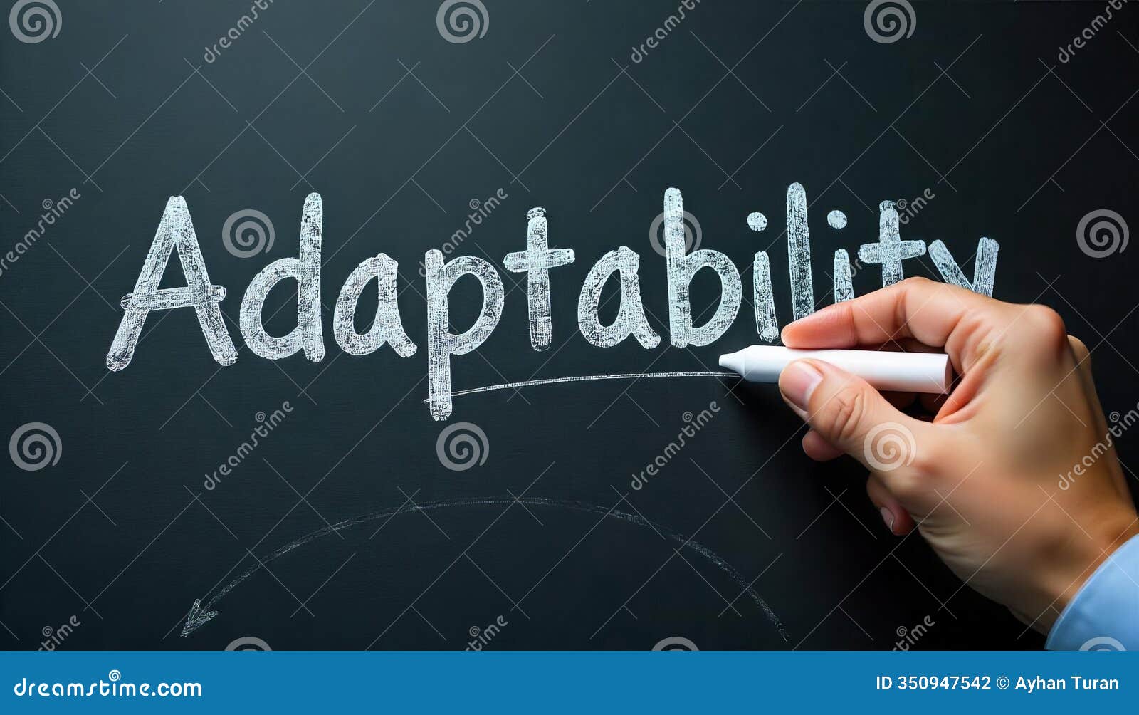 Hand Holding White Chalk Writing Adaptability.Highlighting Key Business ...