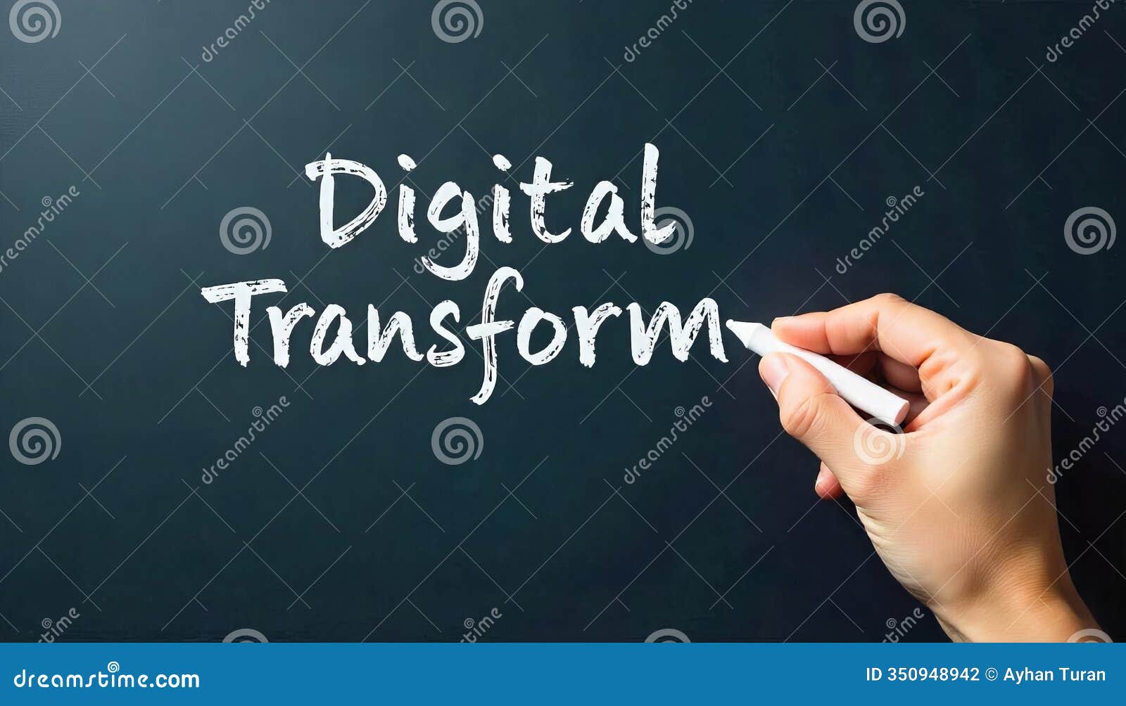Hand Holding White Chalk Writing Digital Transform.Highlighting Key ...