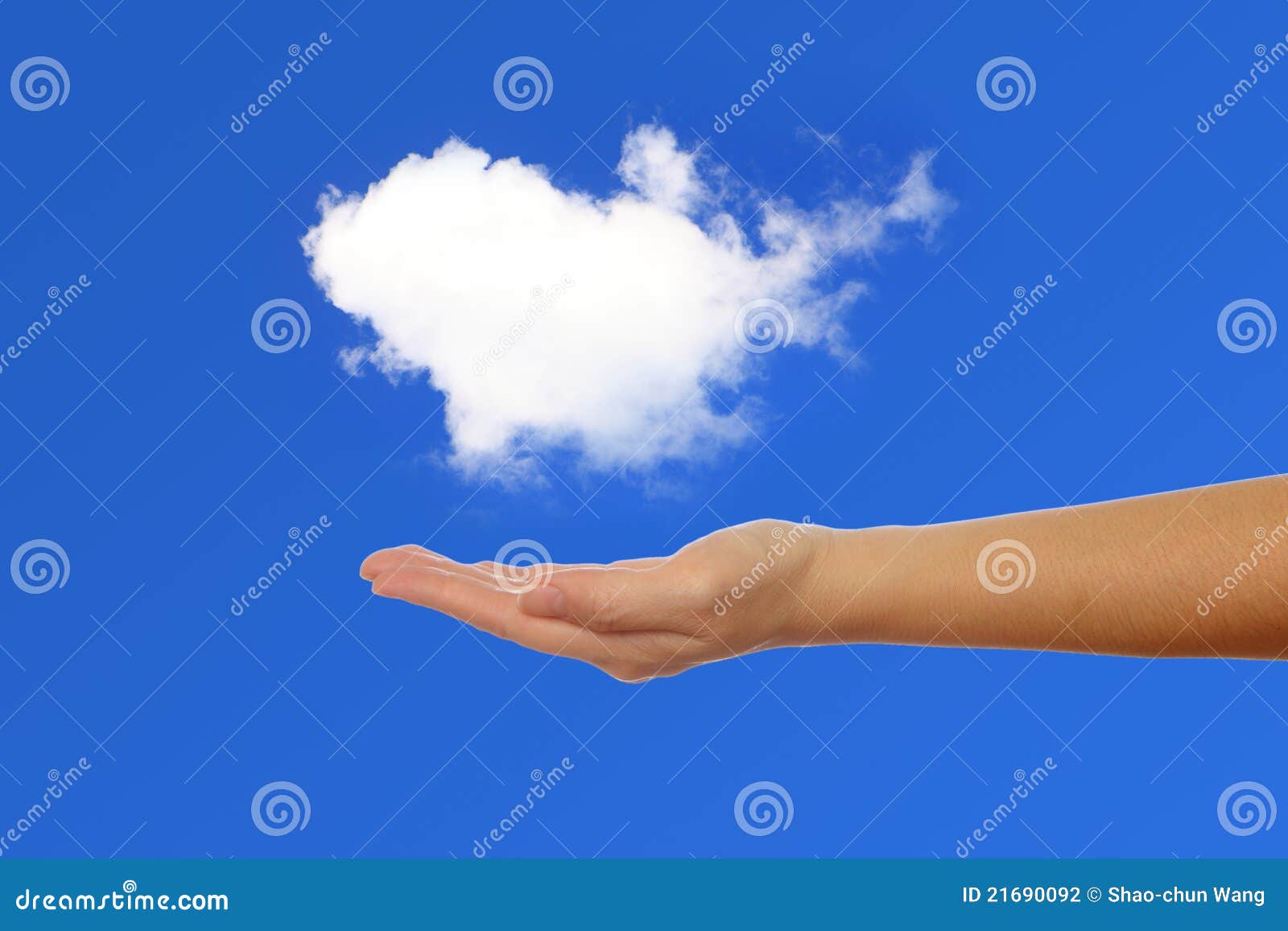 Hand holding a white cloud stock photo. Image of screen - 21690092
