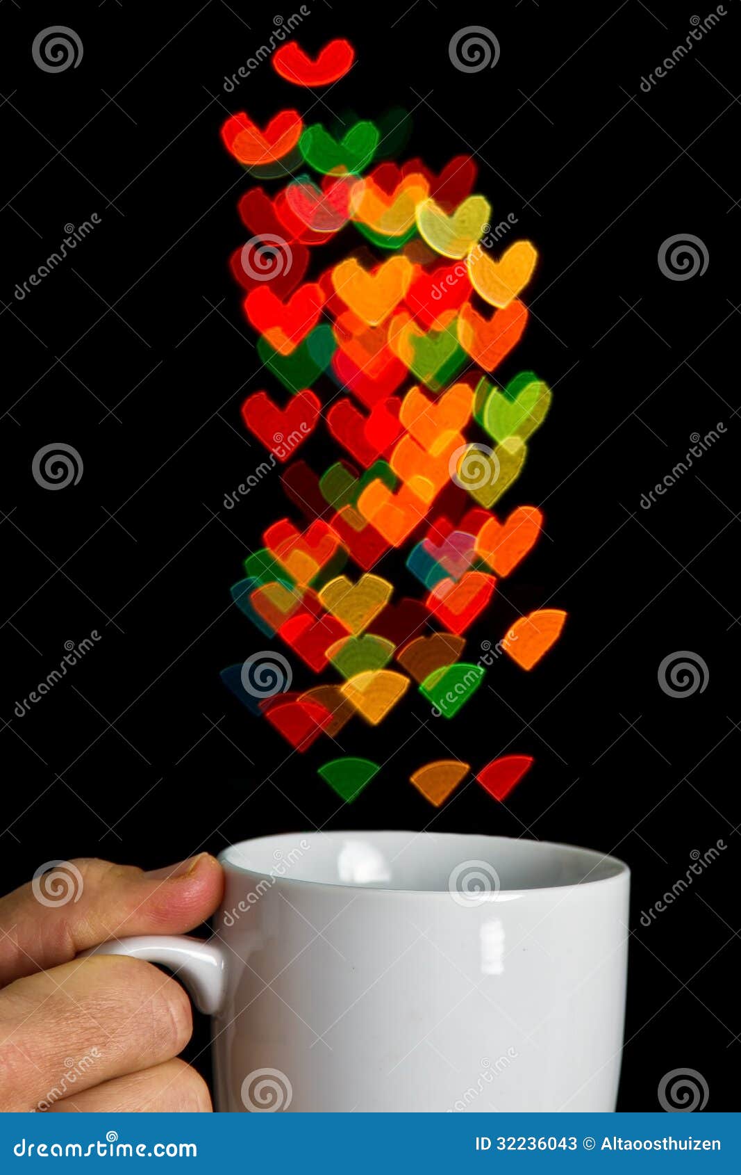 Hand Holding White Cup with Bokeh Heart Shapes Stock Image - Image of ...