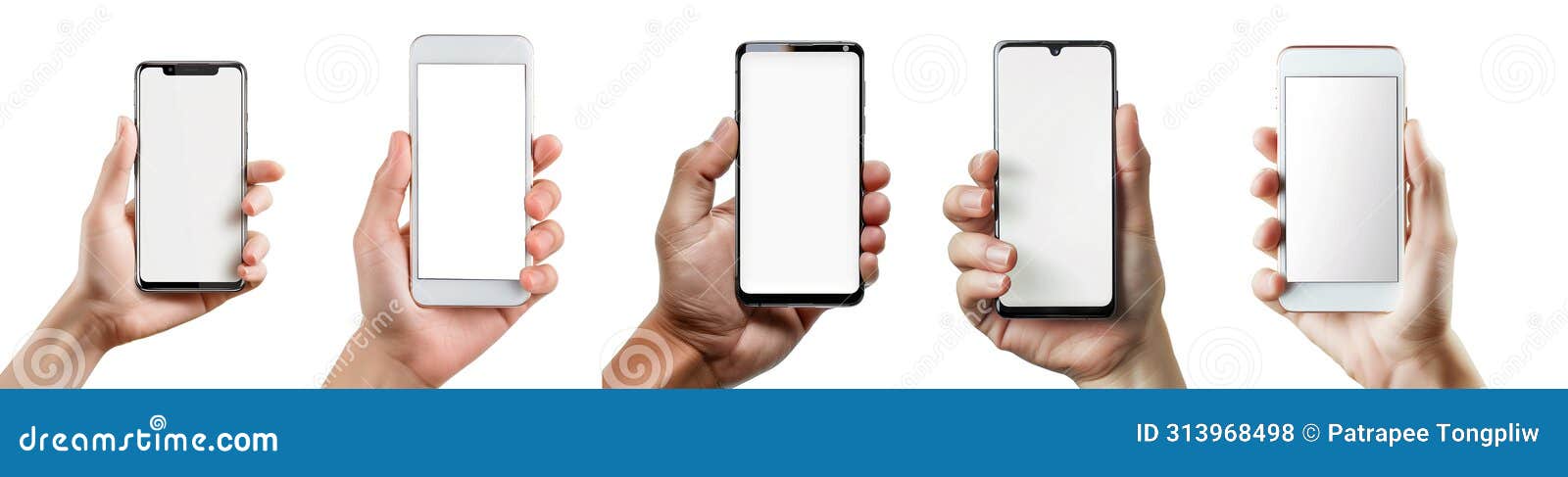 Hand Holding a White Screen Smartphone on White Isolate Stock ...