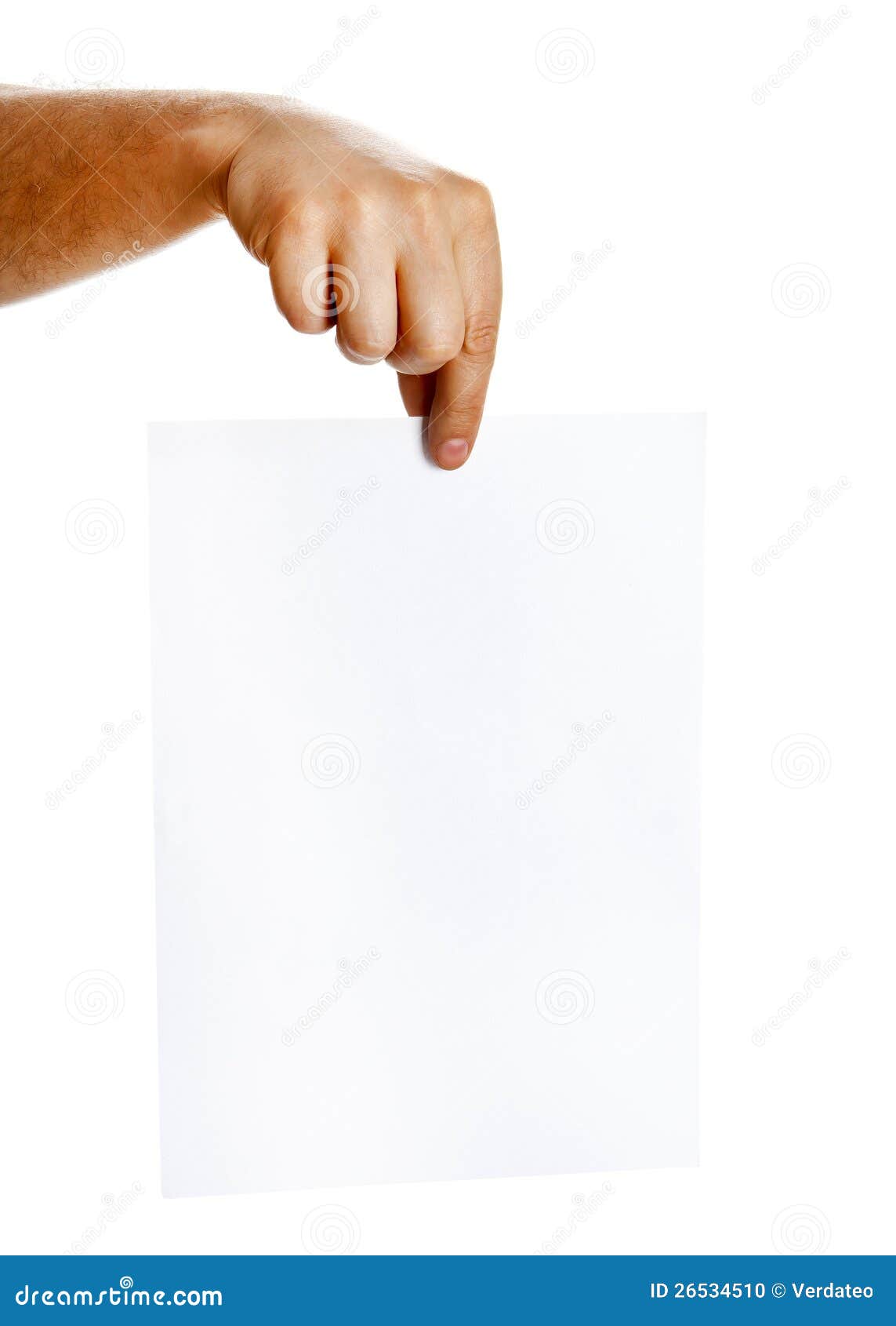 Hand Holding White Sheet Of Paper Stock Photo - Image: 26534510