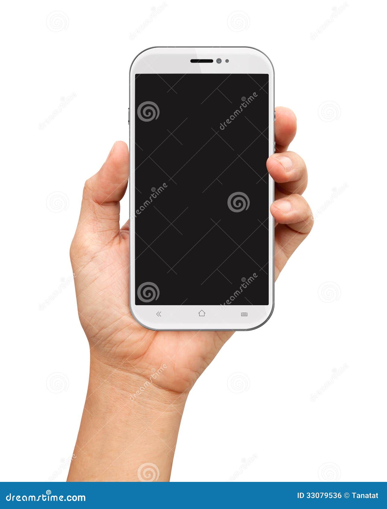 Hand Holding White Smartphone with Blank Screen on White Stock Photo ...