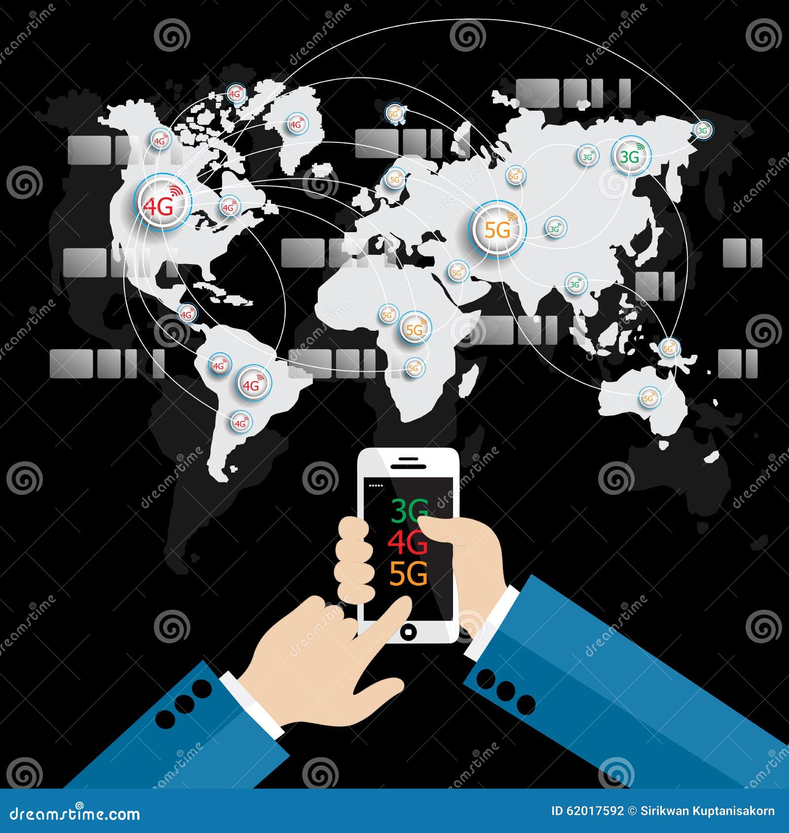 Hand Holding White Smartphone Connected Browsing Internet World Stock ...