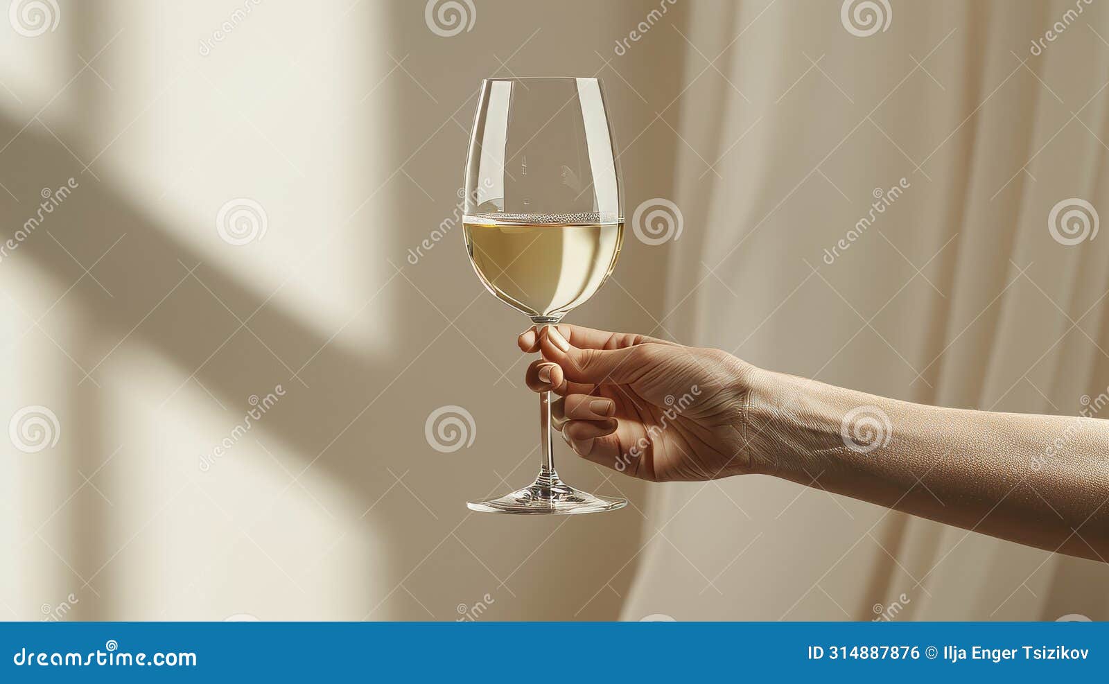 Hand Holding White Wine Glass on Pastel Background with Ample Space for ...