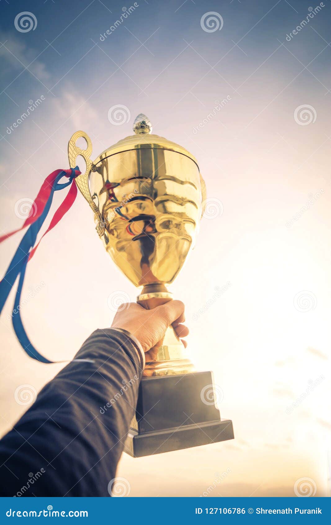 Hand holding winner trophy stock photo. Image of human - 127106786