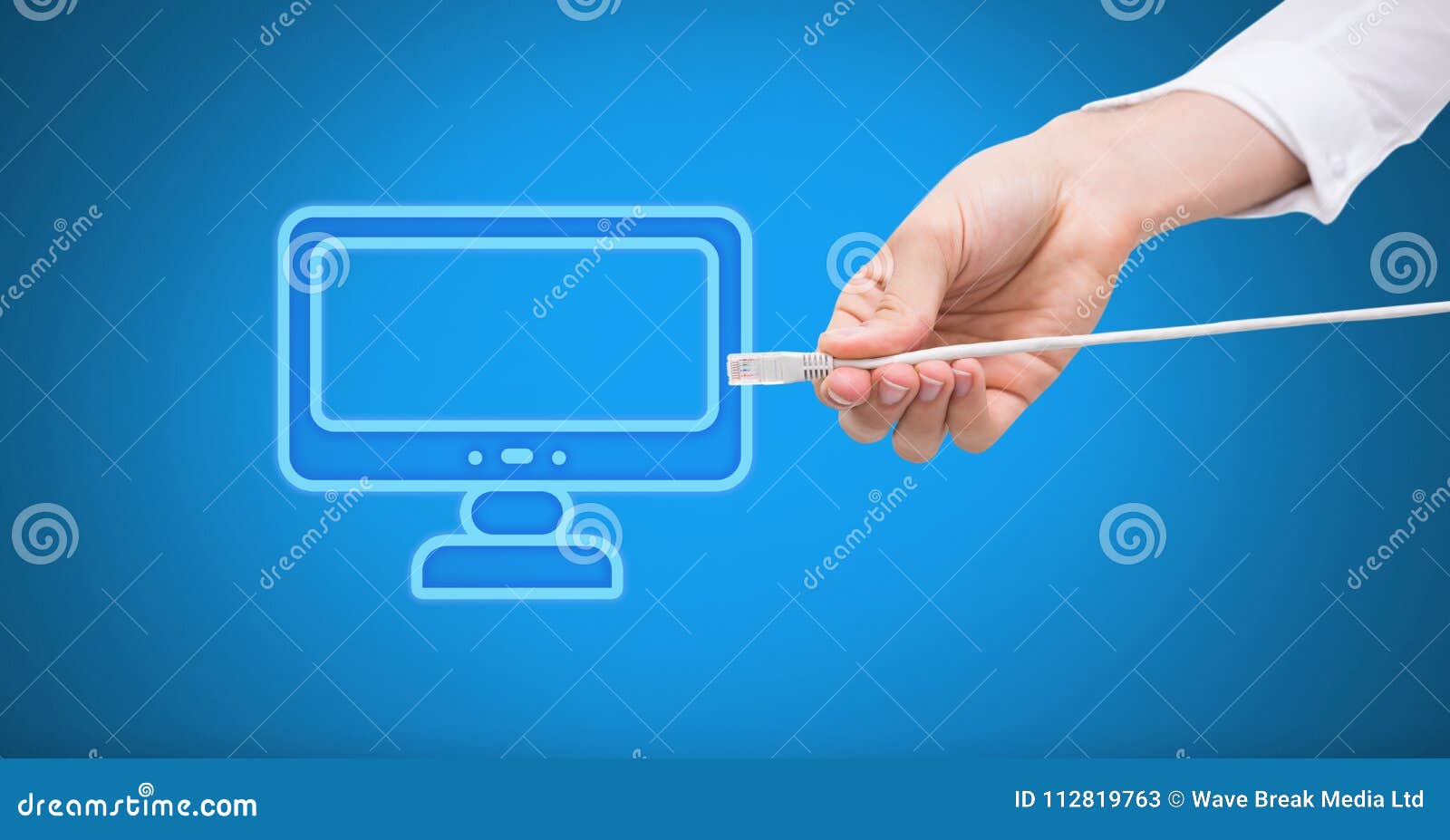 Hand Holding Wire Connection with Computer Icon Stock Image - Image of ...